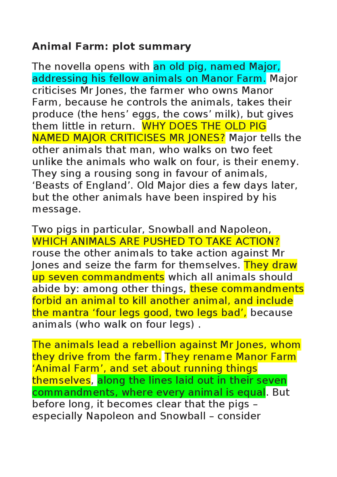 Animal farm, novel by George Orwell | Schemi e mappe concettuali di ...