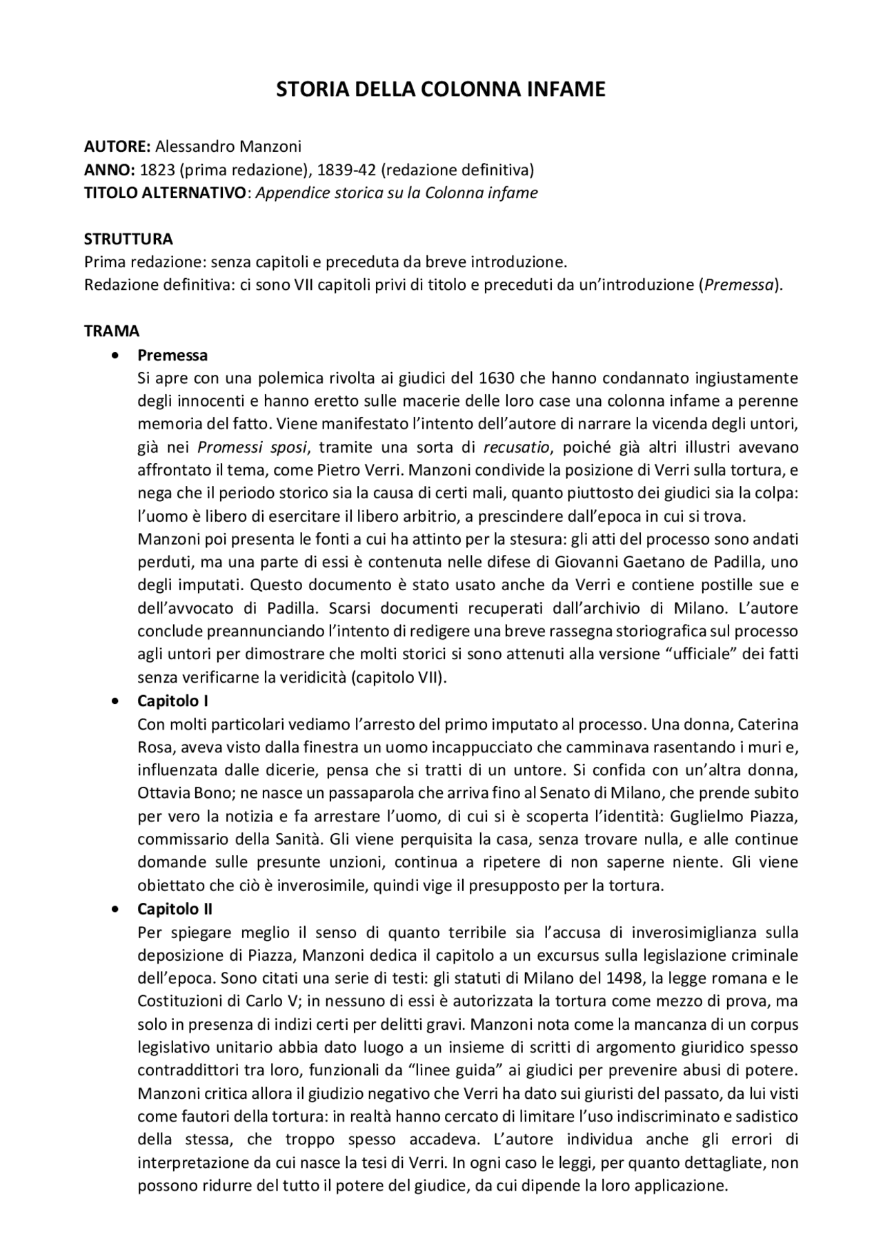 Riassunto Storia della Colonna Infame | Sintesi del corso di ...