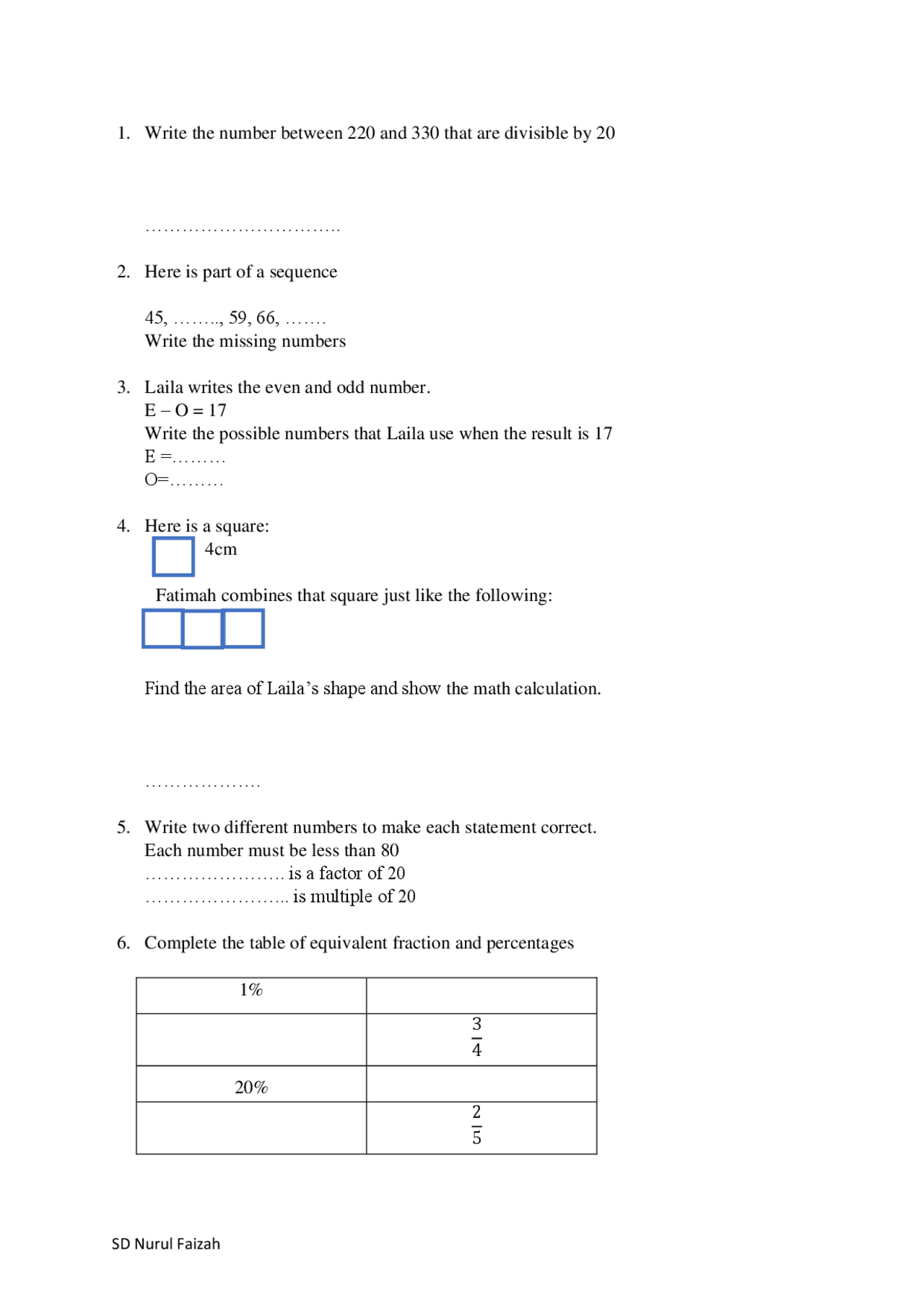Mathematic for 4th grade (Cambridge class) | Assignments Mathematics ...