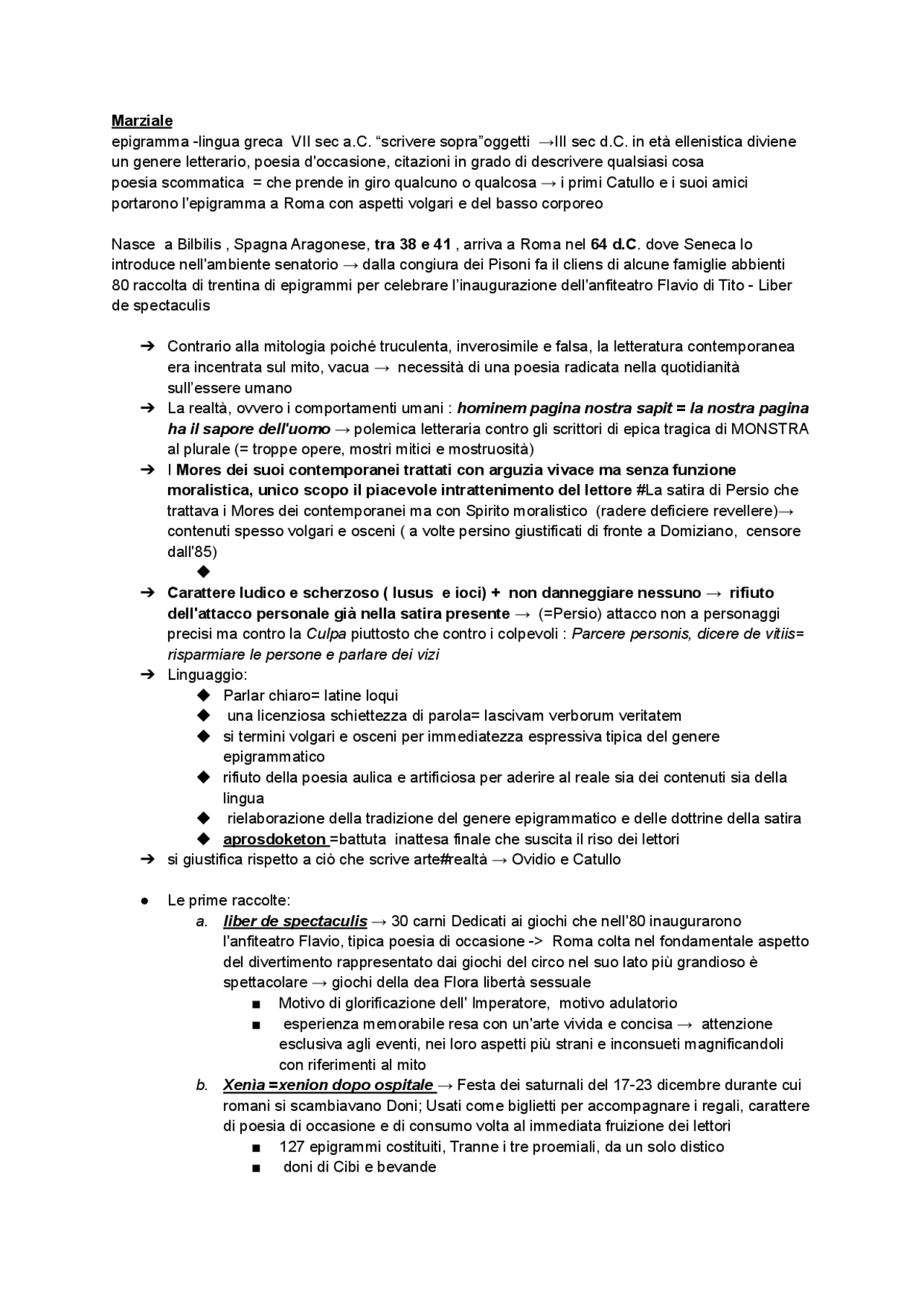 Marziale, opere e dettagli caratteristici | Schemi e mappe concettuali di Latino | Docsity