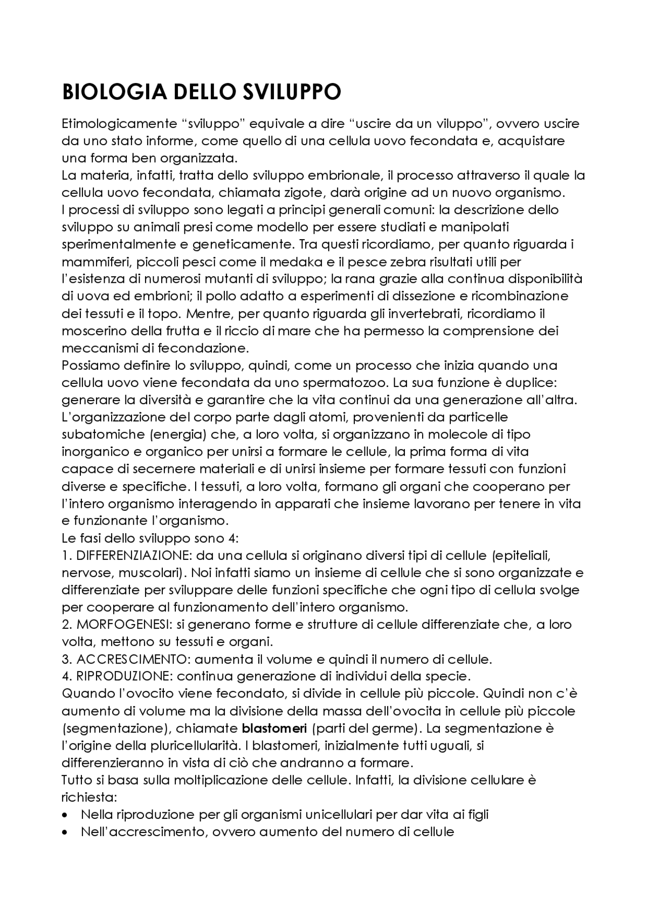 Biologia dello sviluppo e filogenesi animale | Dispense di Biologia ...