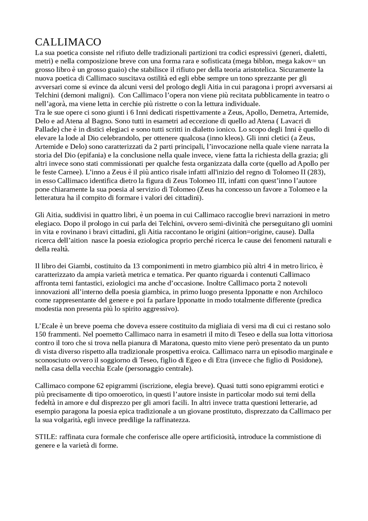 Appunti Su Callimaco E Polibio Appunti Di Greco Docsity