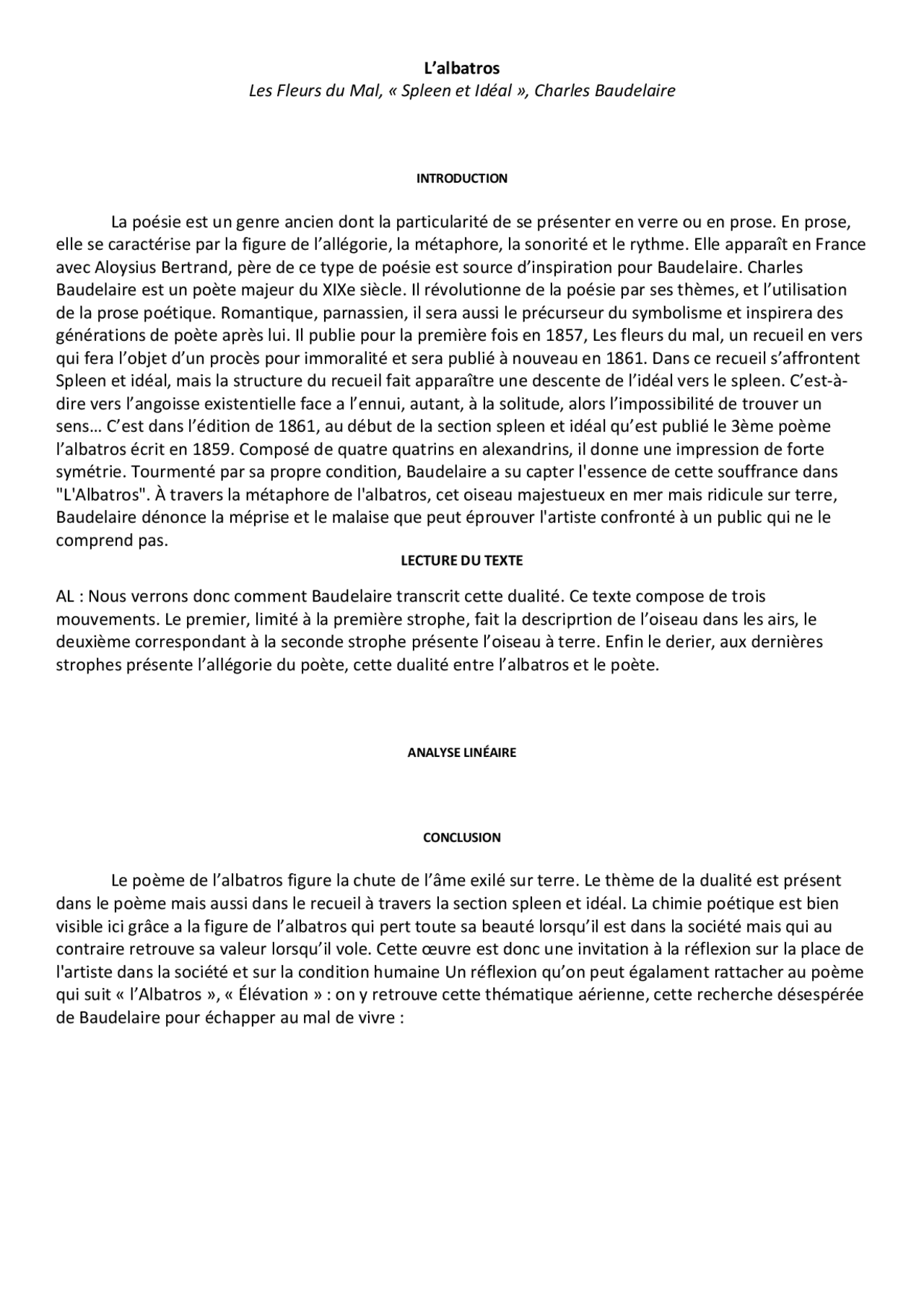 Analyse Linéaire Première Générale Exercices Français Docsity