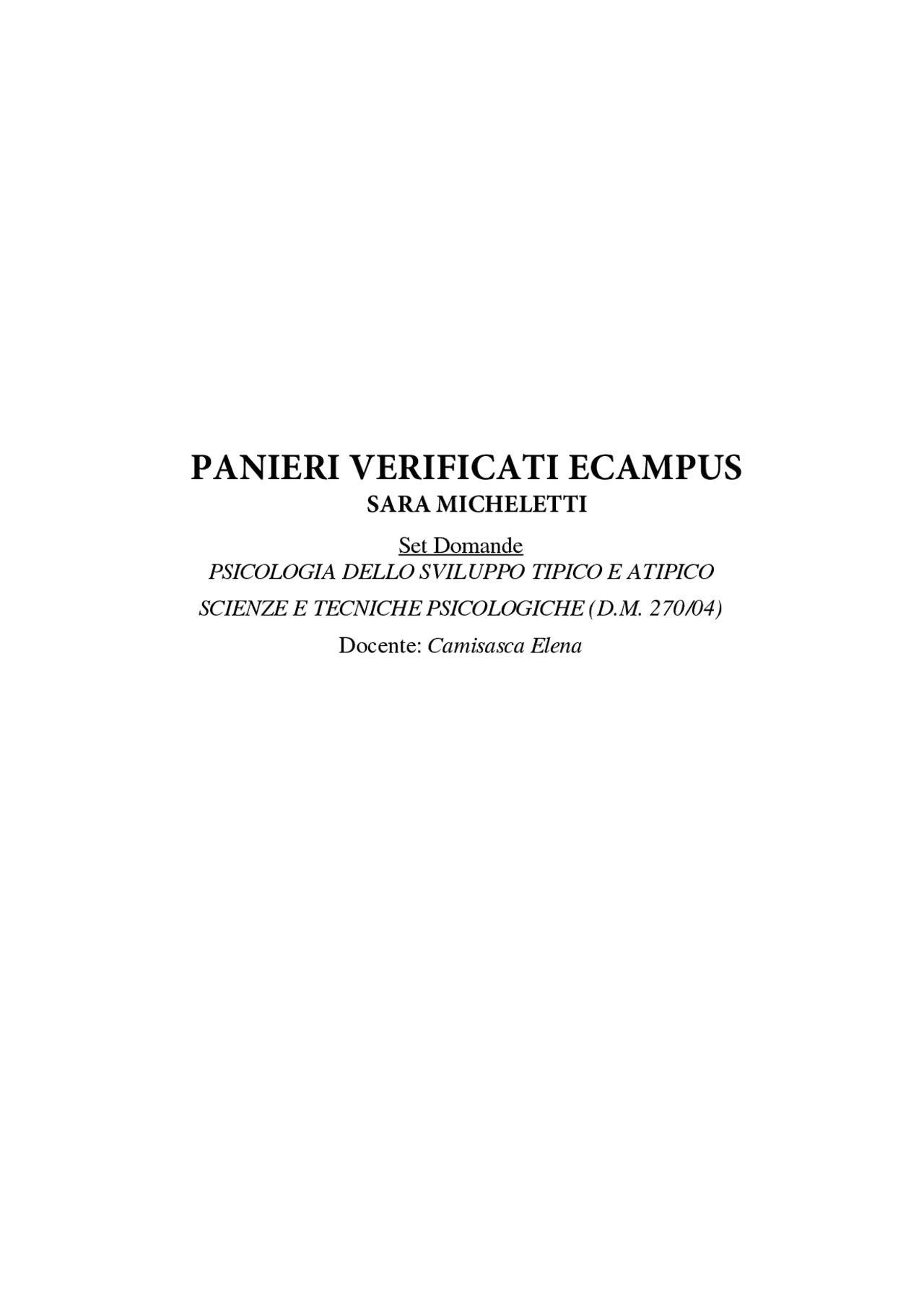 Paniere Psicologia Dello Sviluppo Tipico E Atipico Scienze E Tecniche