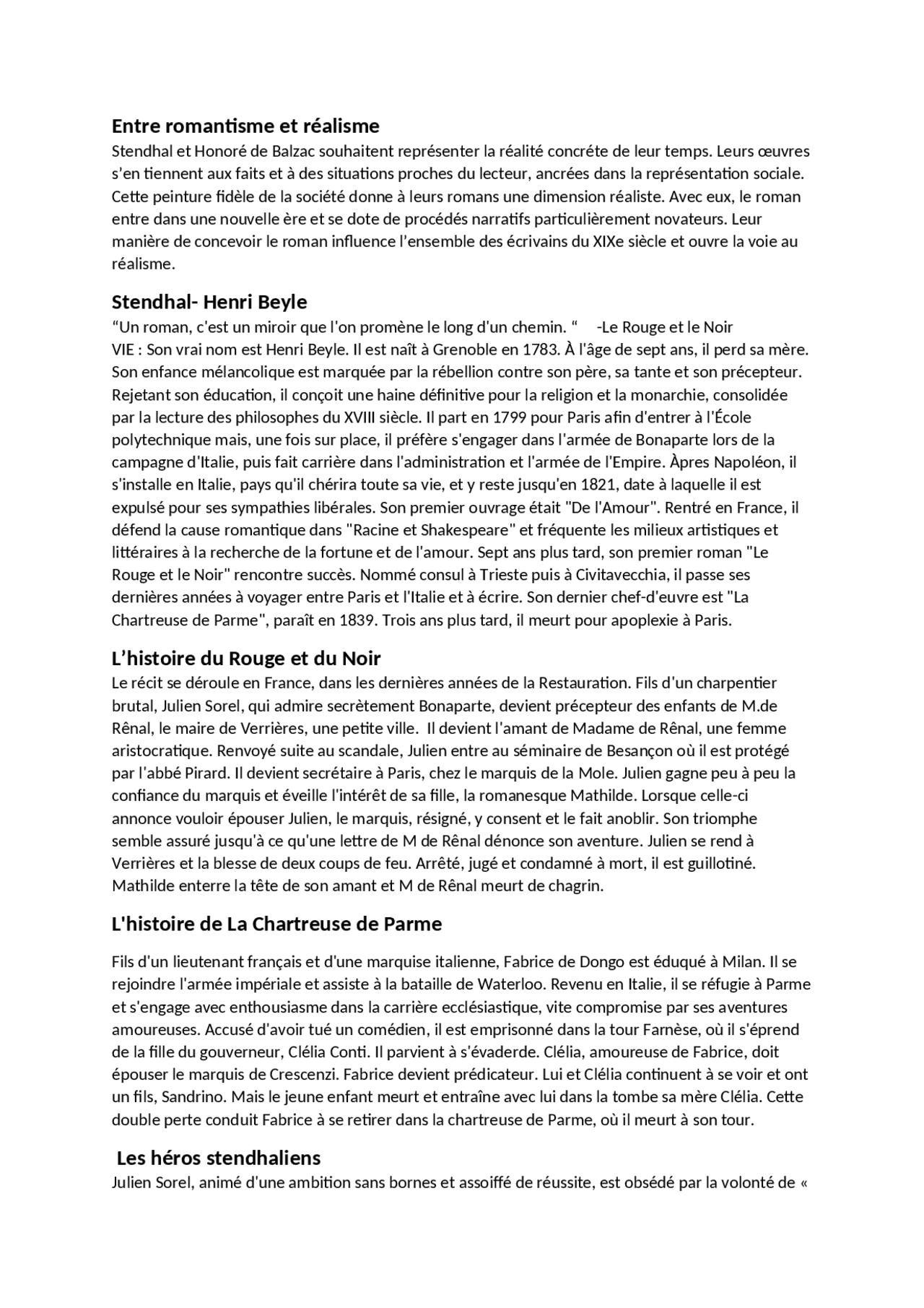 Realisme, Naturalisme, Stendhal | Schemi e mappe concettuali di ...