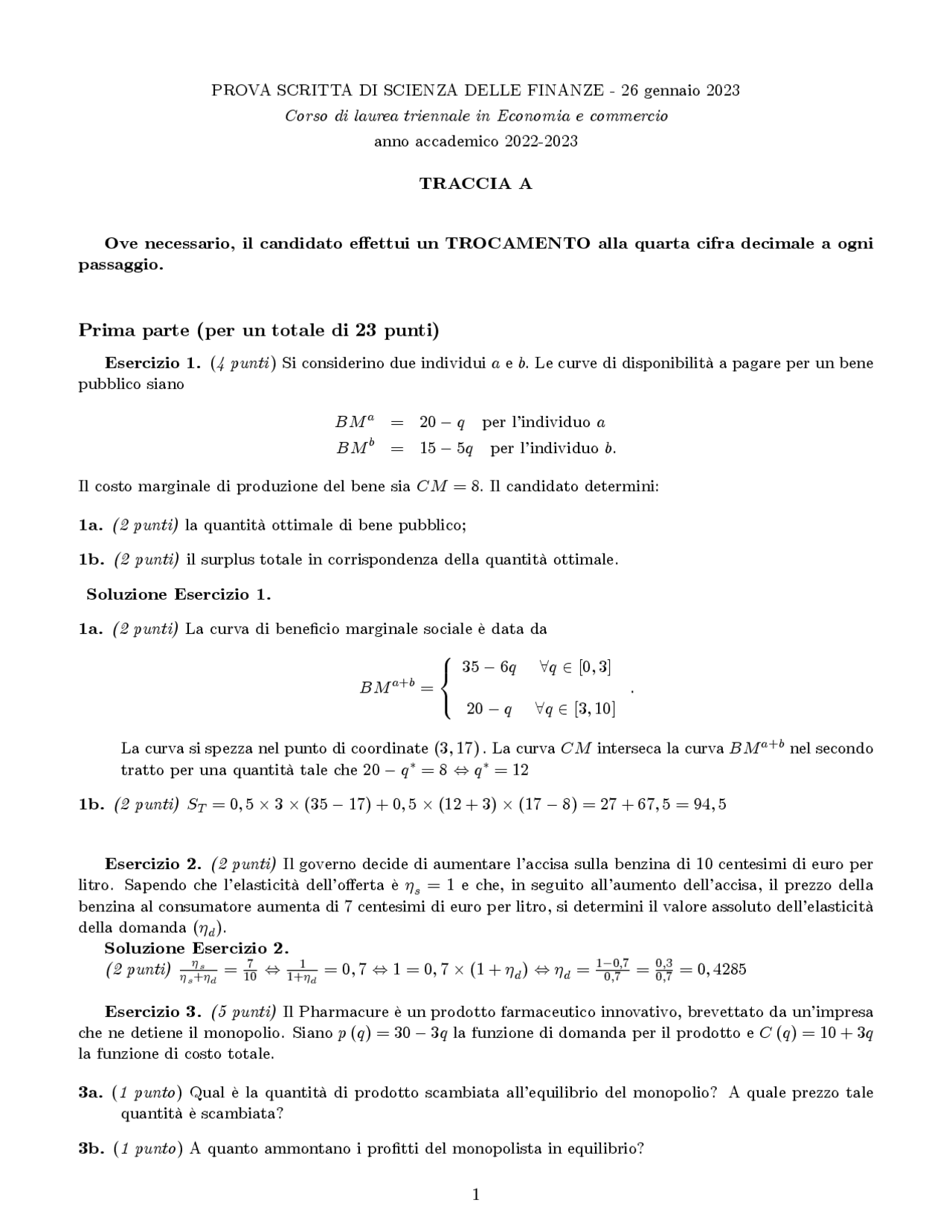 Prova Esame Secondo Appello Di Gennaio Con Soluzione Prove Desame Di