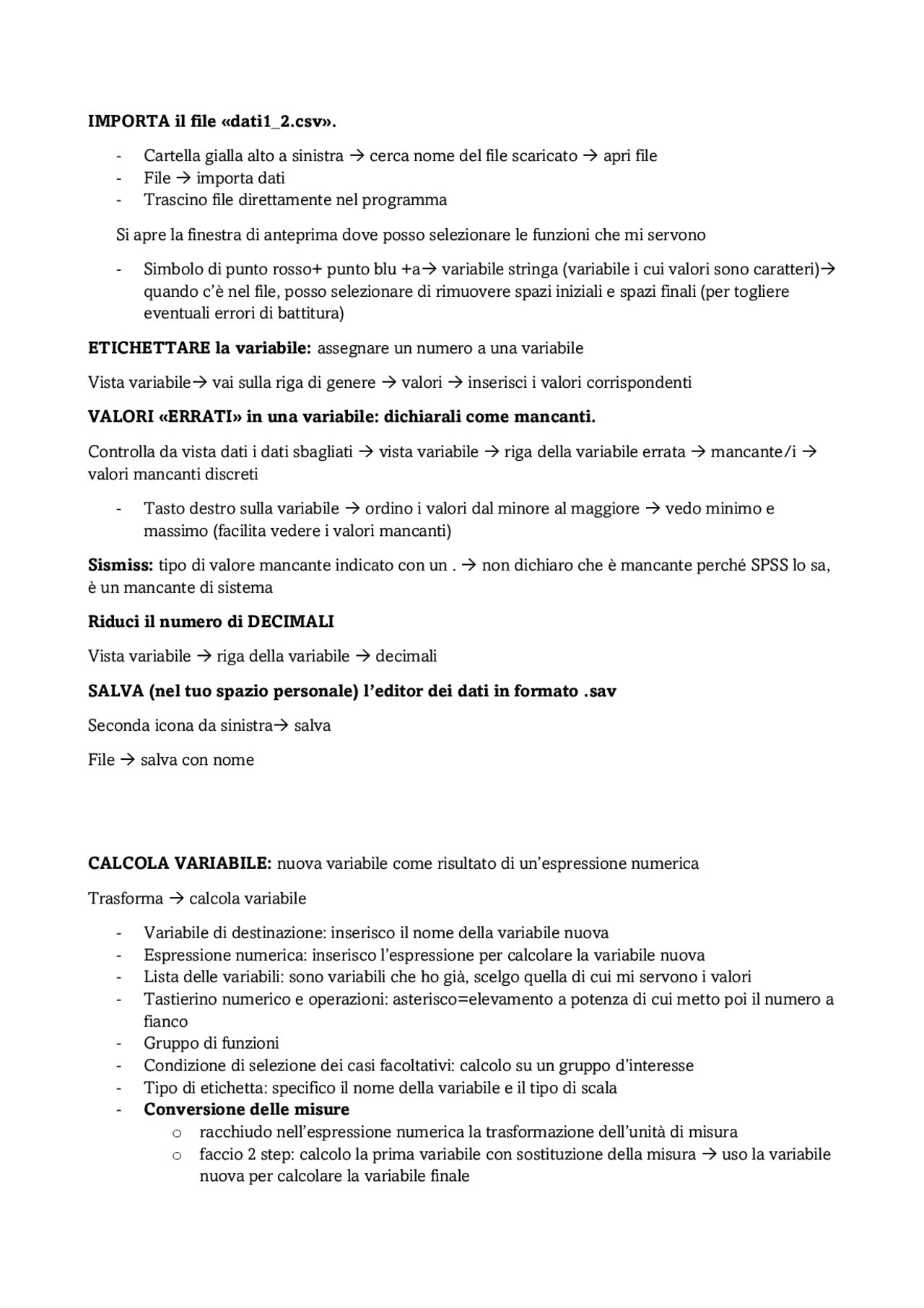 Appunti: teoria del programma SPSS | Appunti di Statistica Psicometrica | Docsity