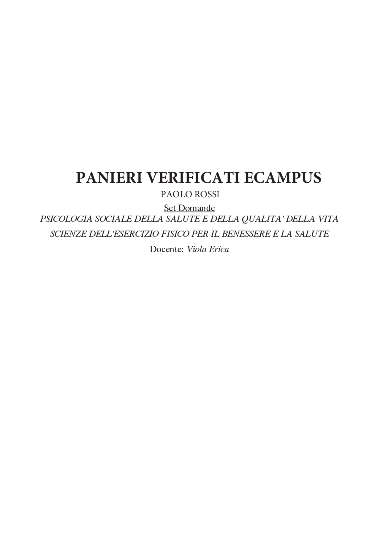 Paniere Psicologia Sociale Della Salute E Della Qualita Della Vita
