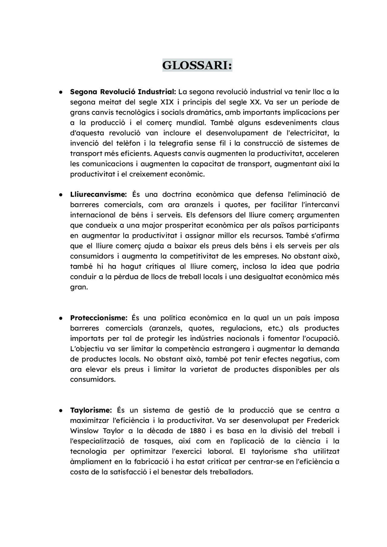 Glossari De HostÒria Ejercicios De Historia Docsity