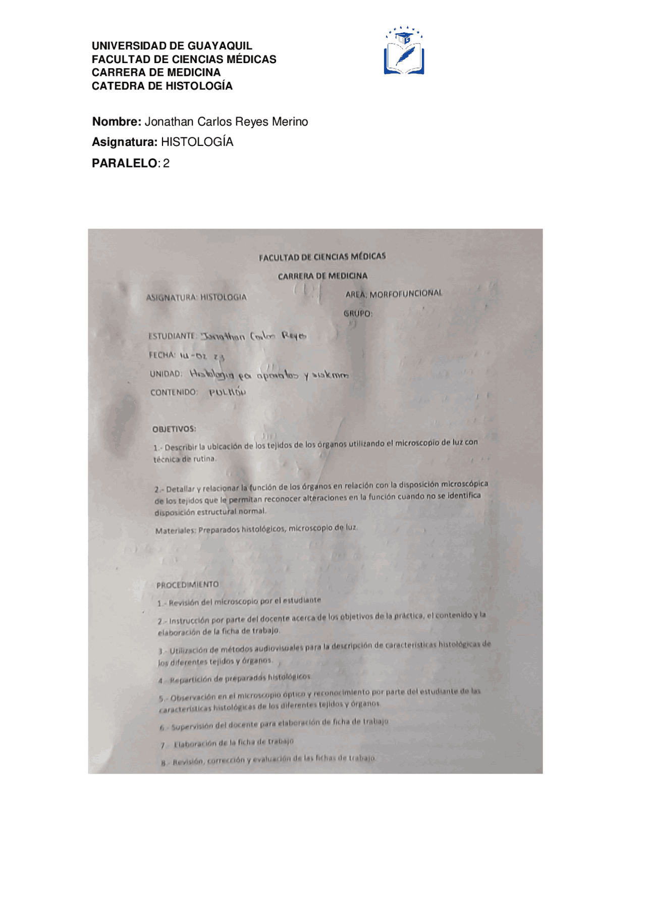 Corte Histologico Del Pulmón En Ee Con Un Corte De 40 X De La Facu De