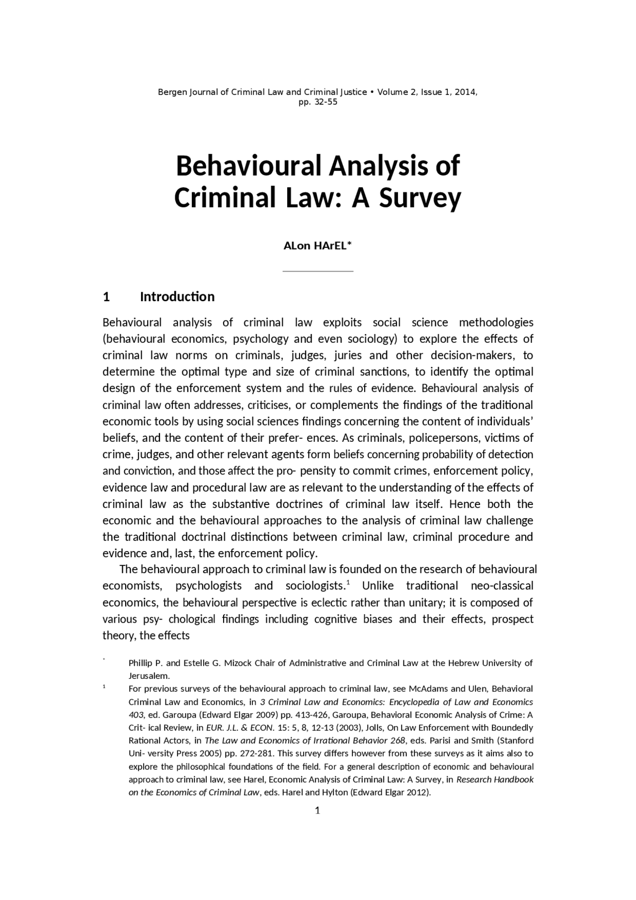 Behavioural analysis of criminal law | Exams Law | Docsity