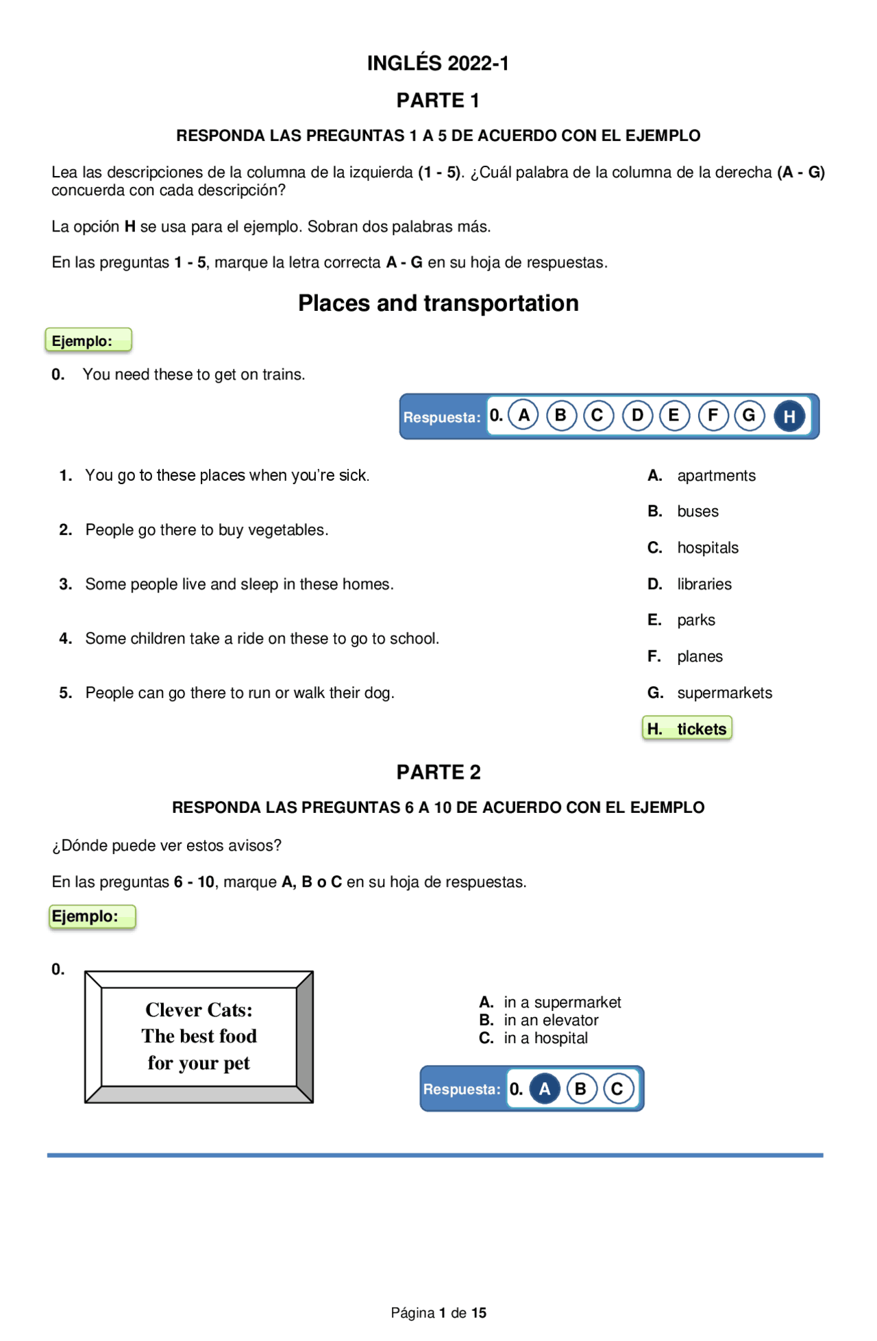 Material estudio ICFES | Ejercicios de Inglés | Docsity