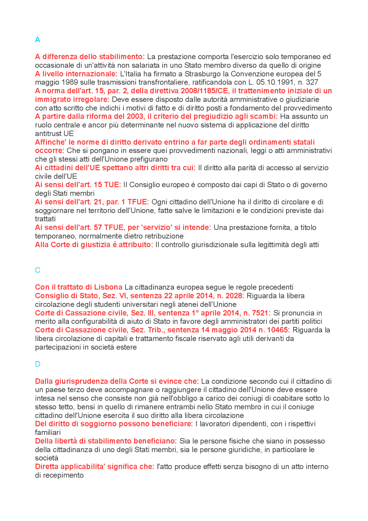 Esame Diritto Comunitario | Prove d'esame di Diritto Comunitario | Docsity