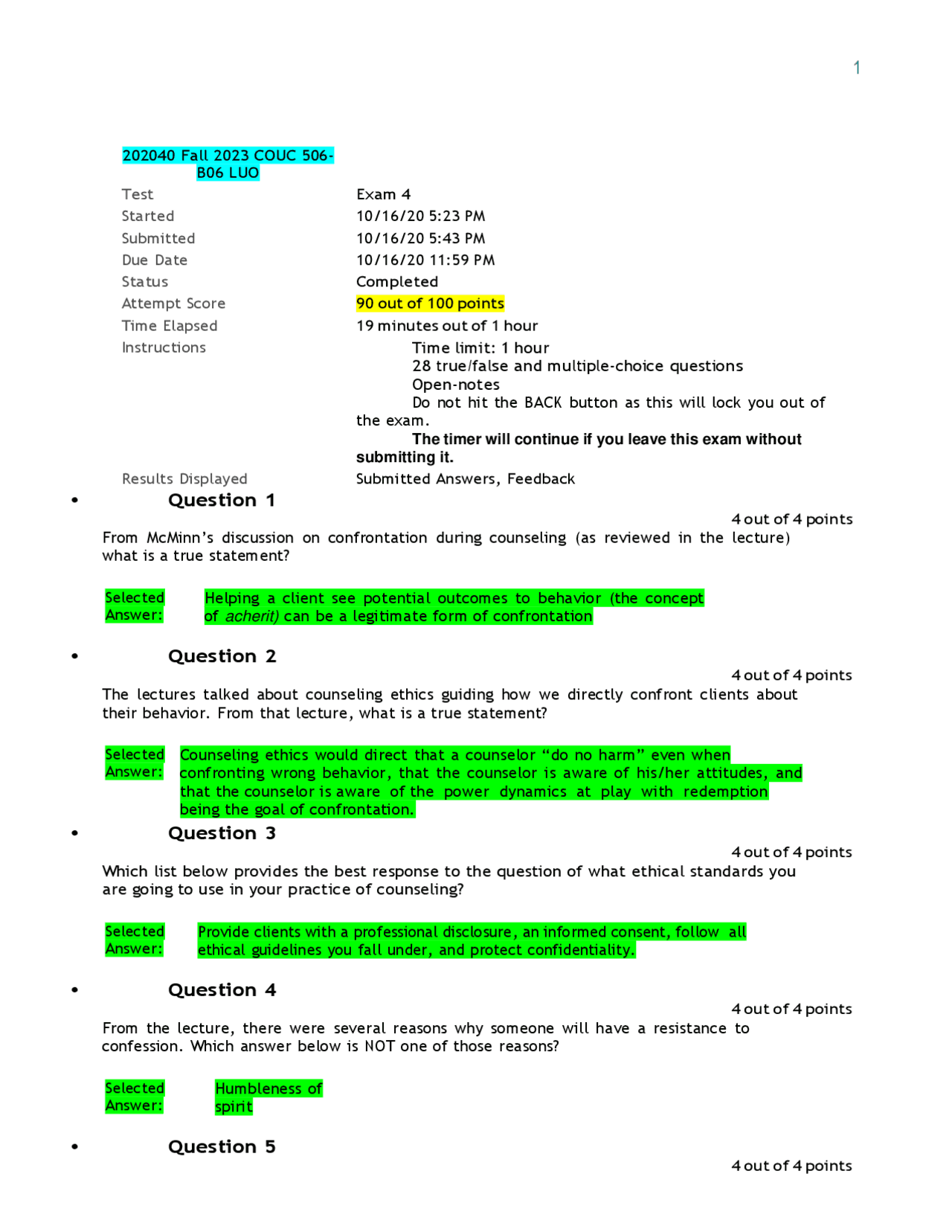 202040fall2023couc Exams Nursing Docsity