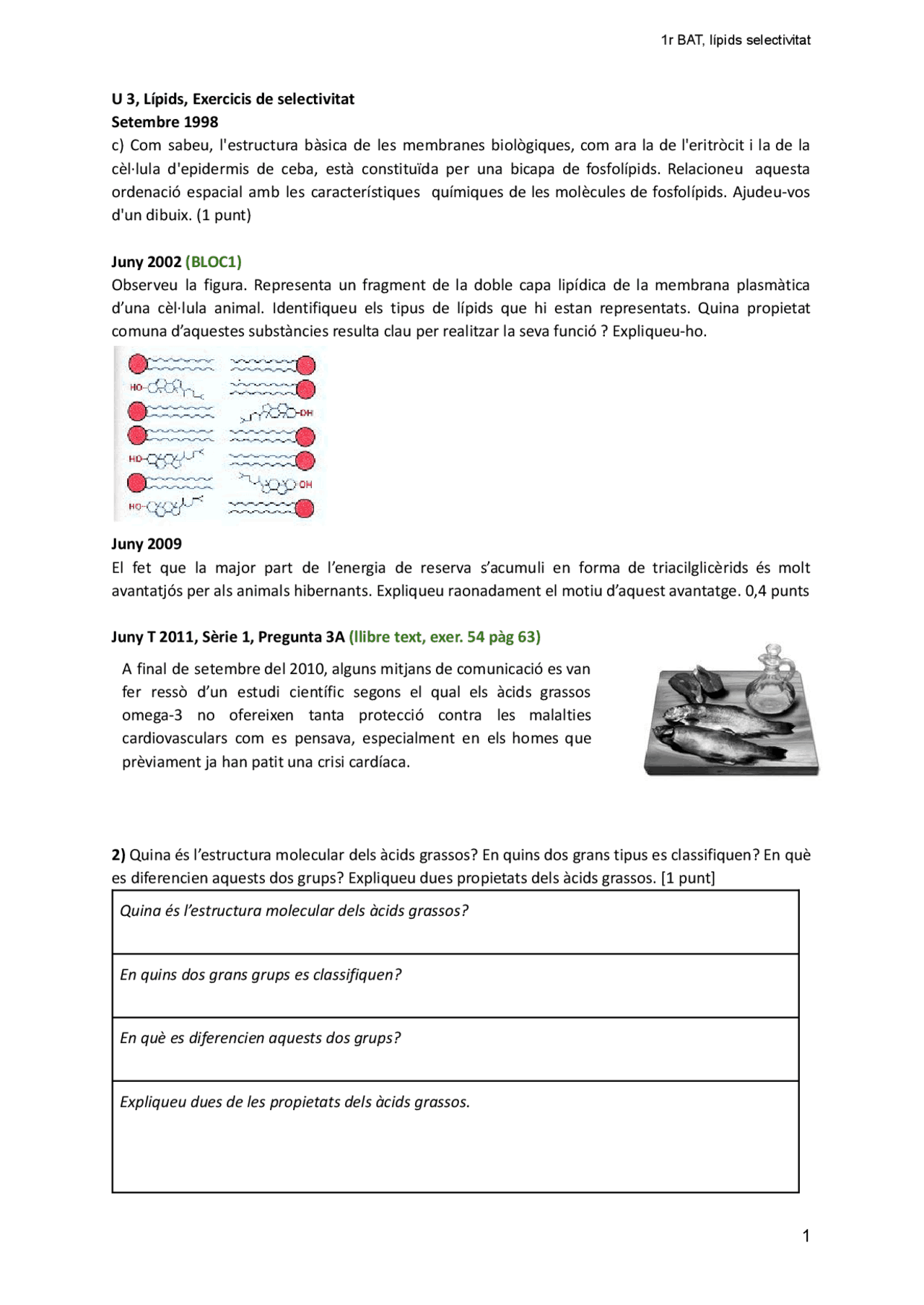 Lípids A La Selectivitat Ejercicios De Biología Docsity