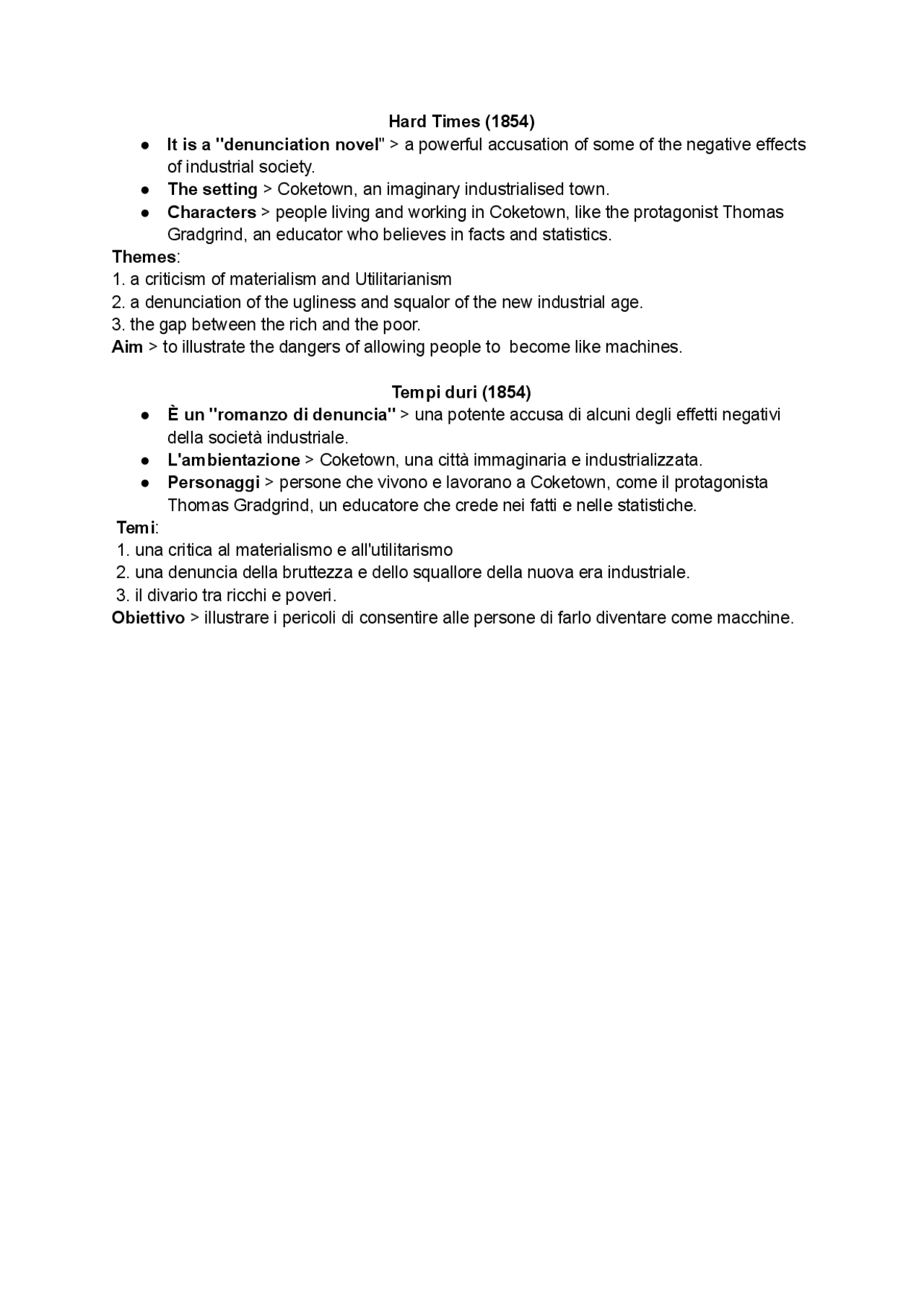 Hard Times In Sintesi Appunti Di Inglese Docsity