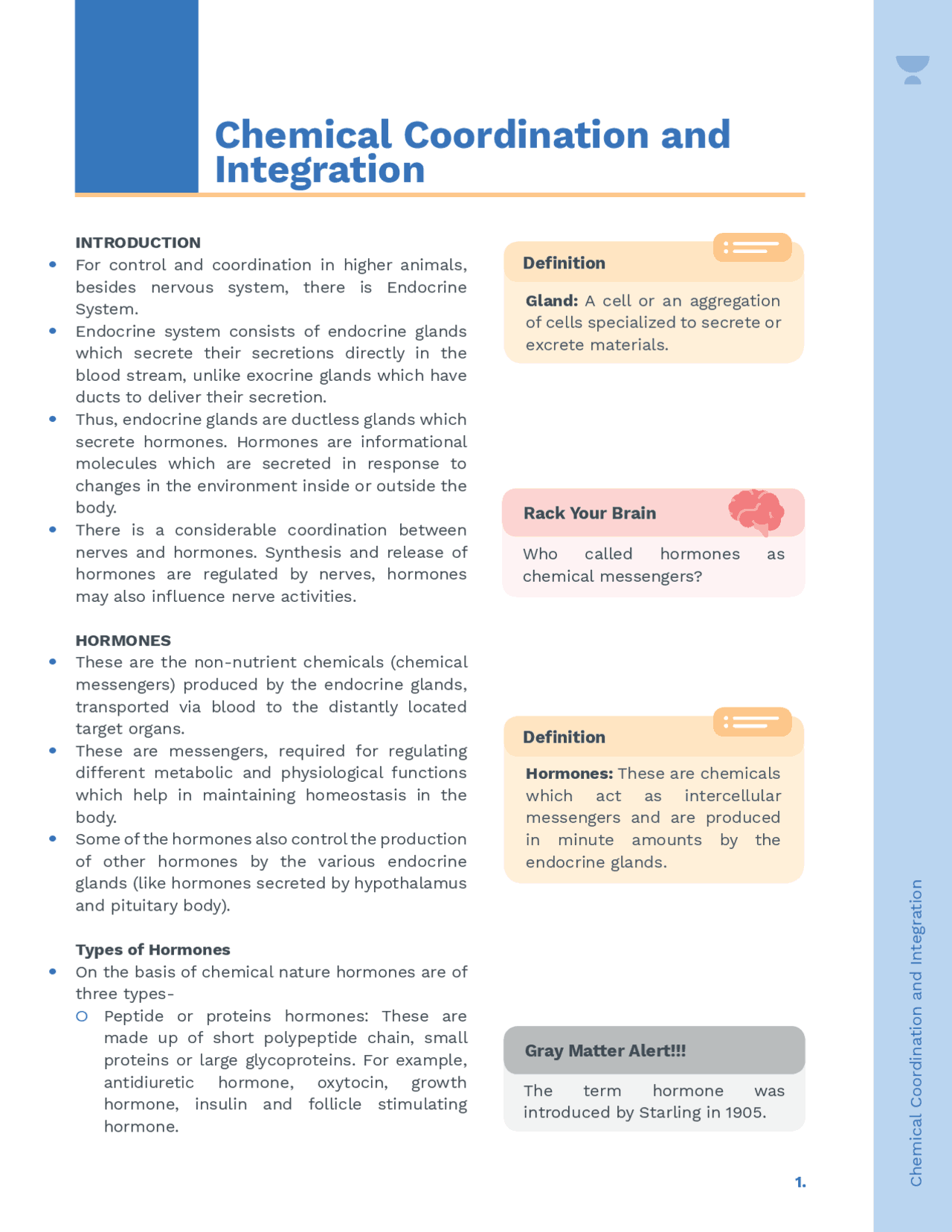 chemical coordination and integration | Study notes Chemistry | Docsity