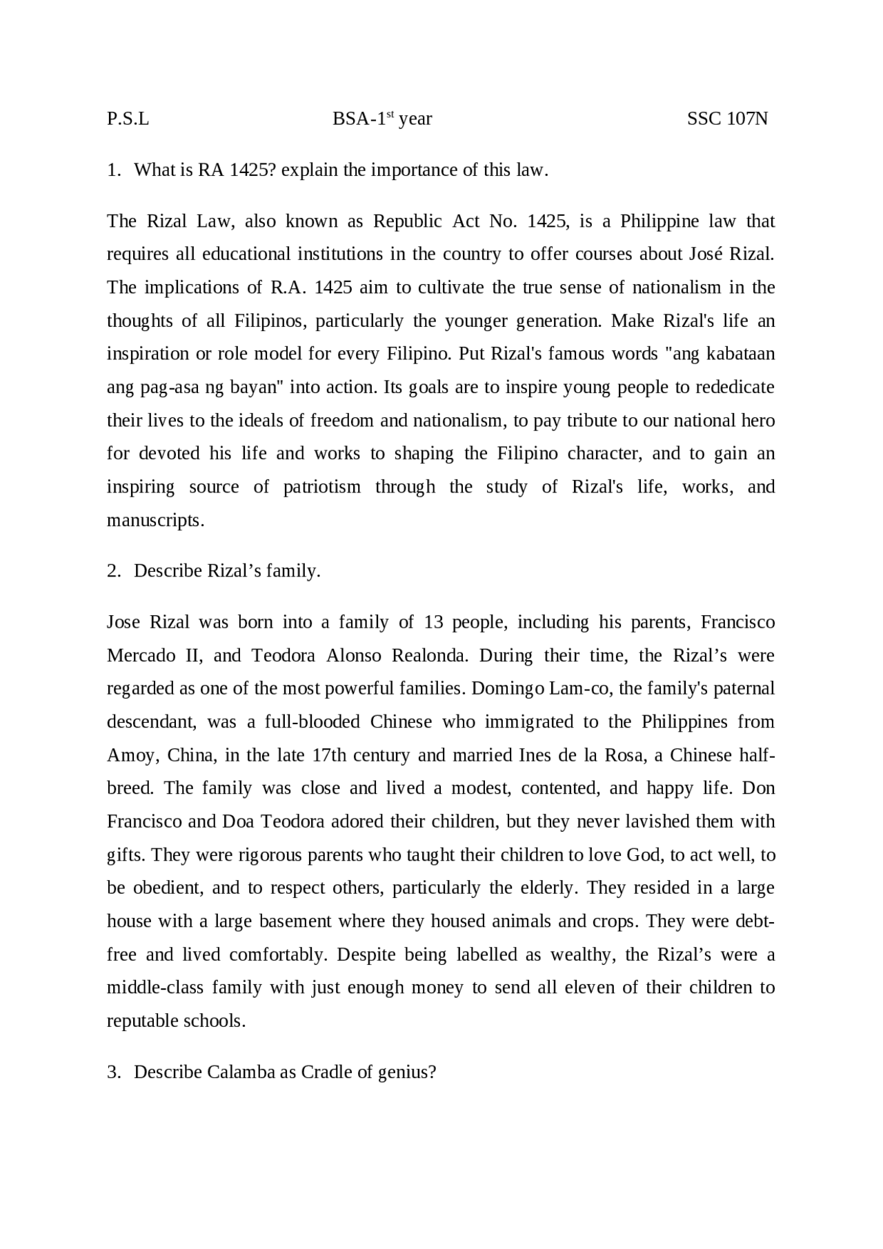The Life And Works Of Jose Rizal Assignments History Docsity