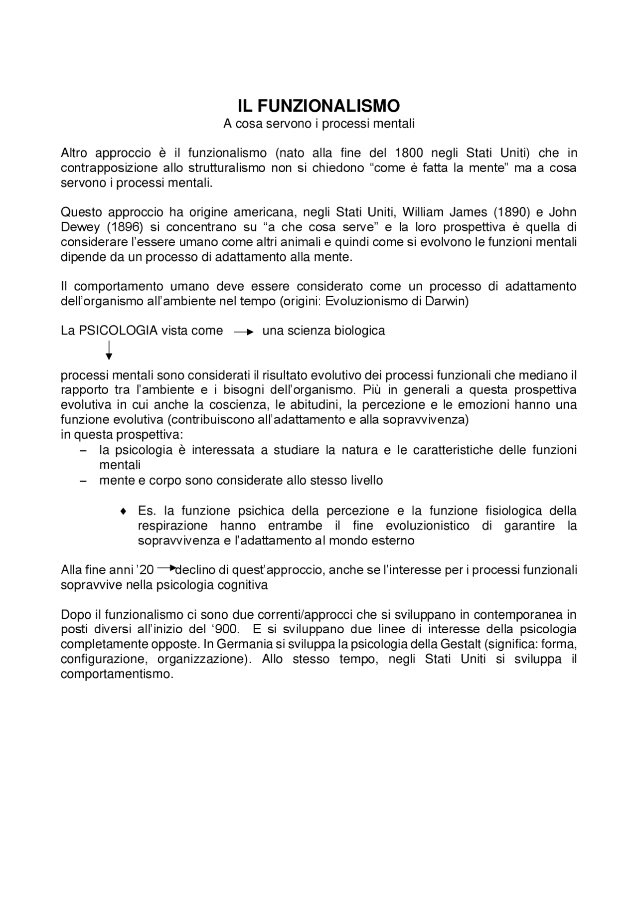 Parla Del Funzionalismo Schemi E Mappe Concettuali Di Psicologia