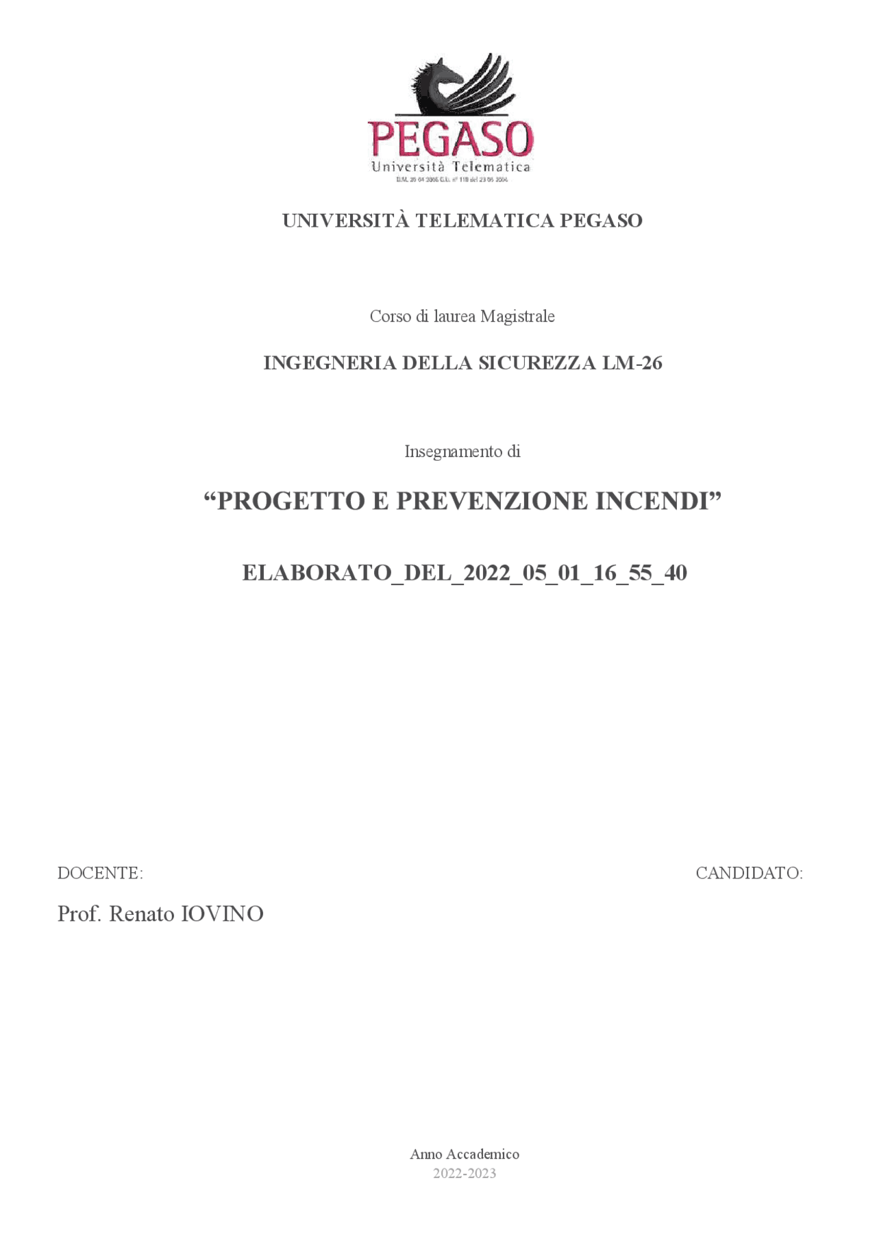 Elaborato Prevenzione E Protezione Incendi 2023 Prove Desame Di