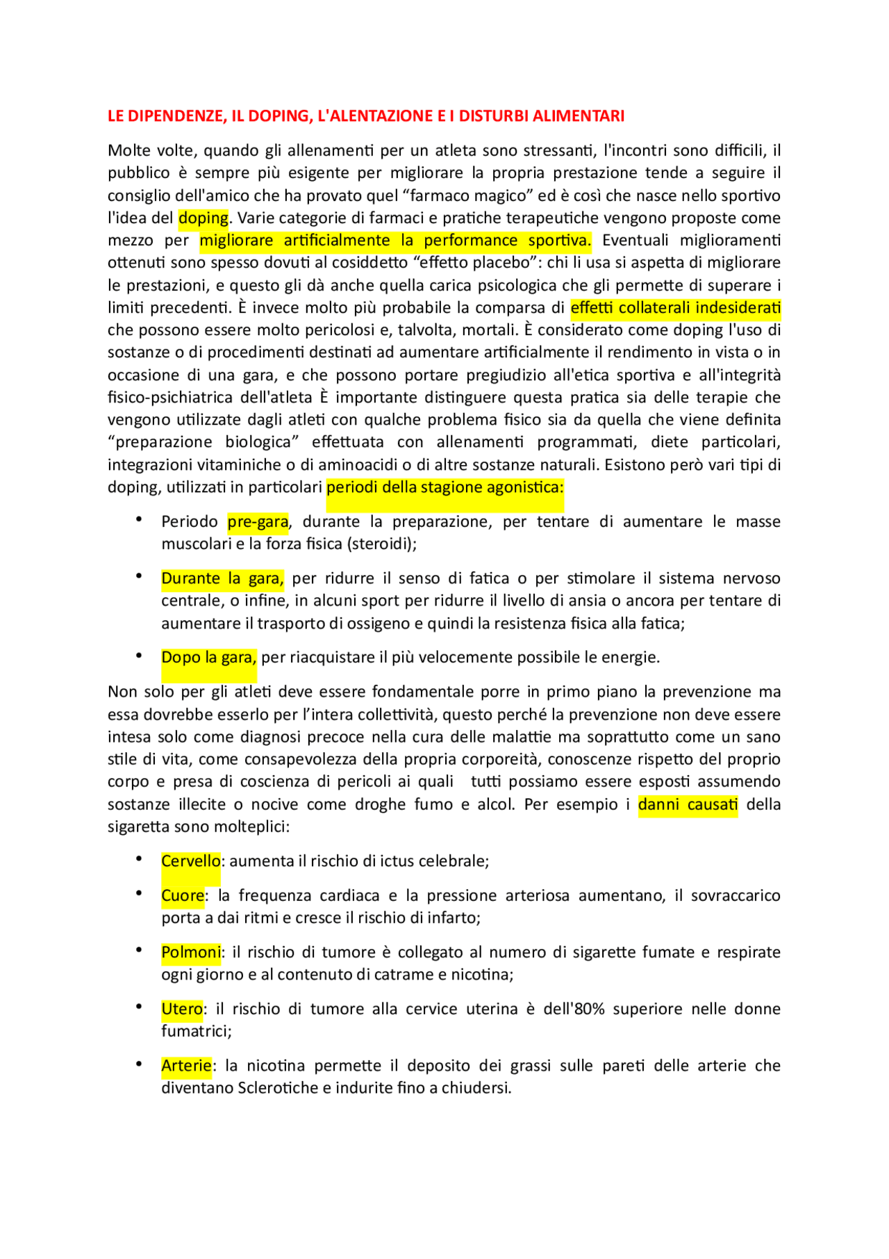 Le dipendenze, il doping, l'alimentazione e i disturbi alimentari | Appunti di Educazione fisica ...