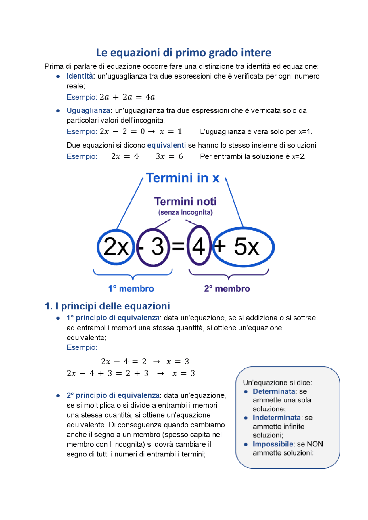 Equazioni 1° Grado Intere Appunti Di Matematica Docsity