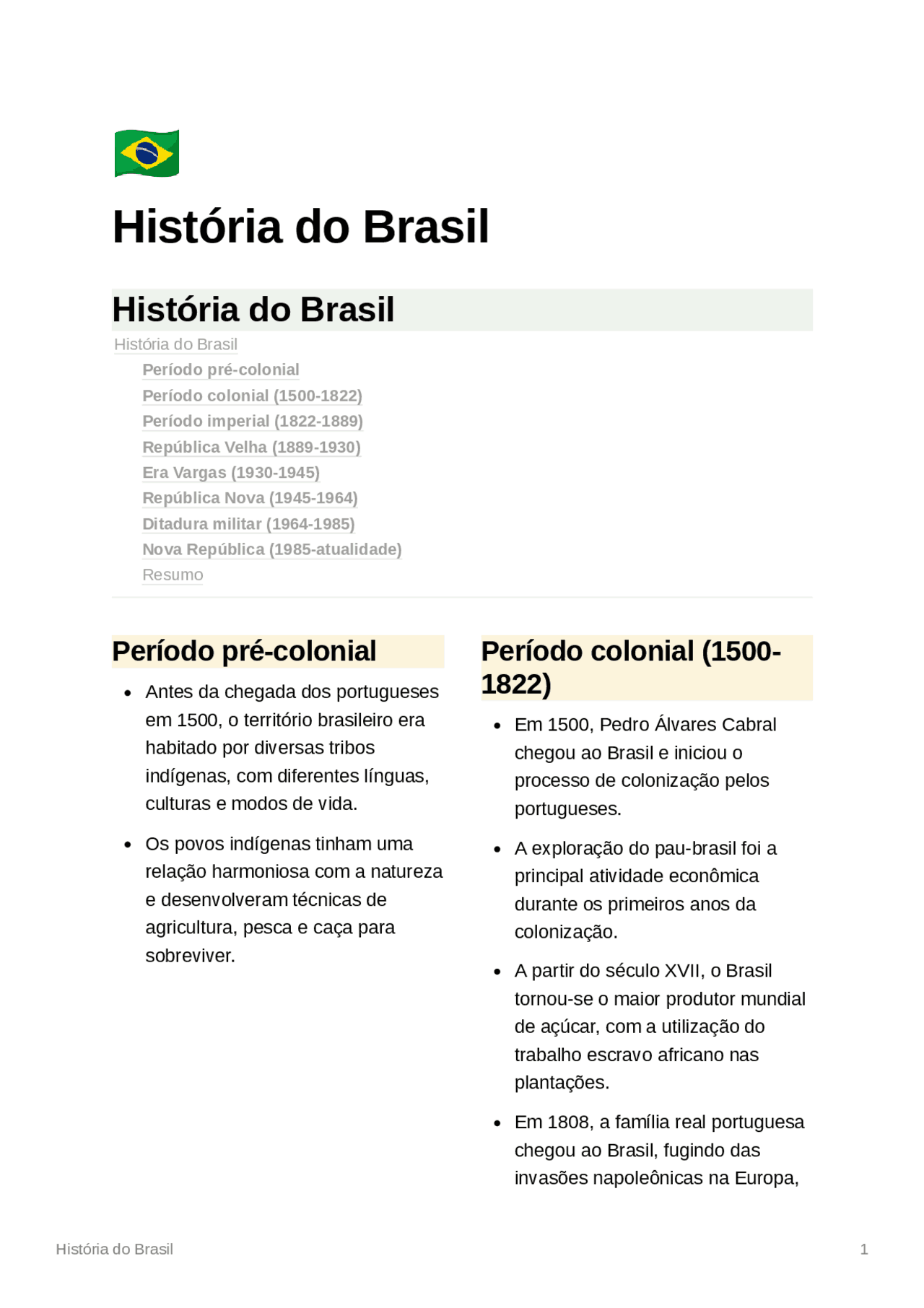Resumo da História do Brasil: Visão Geral | Resumos História | Docsity