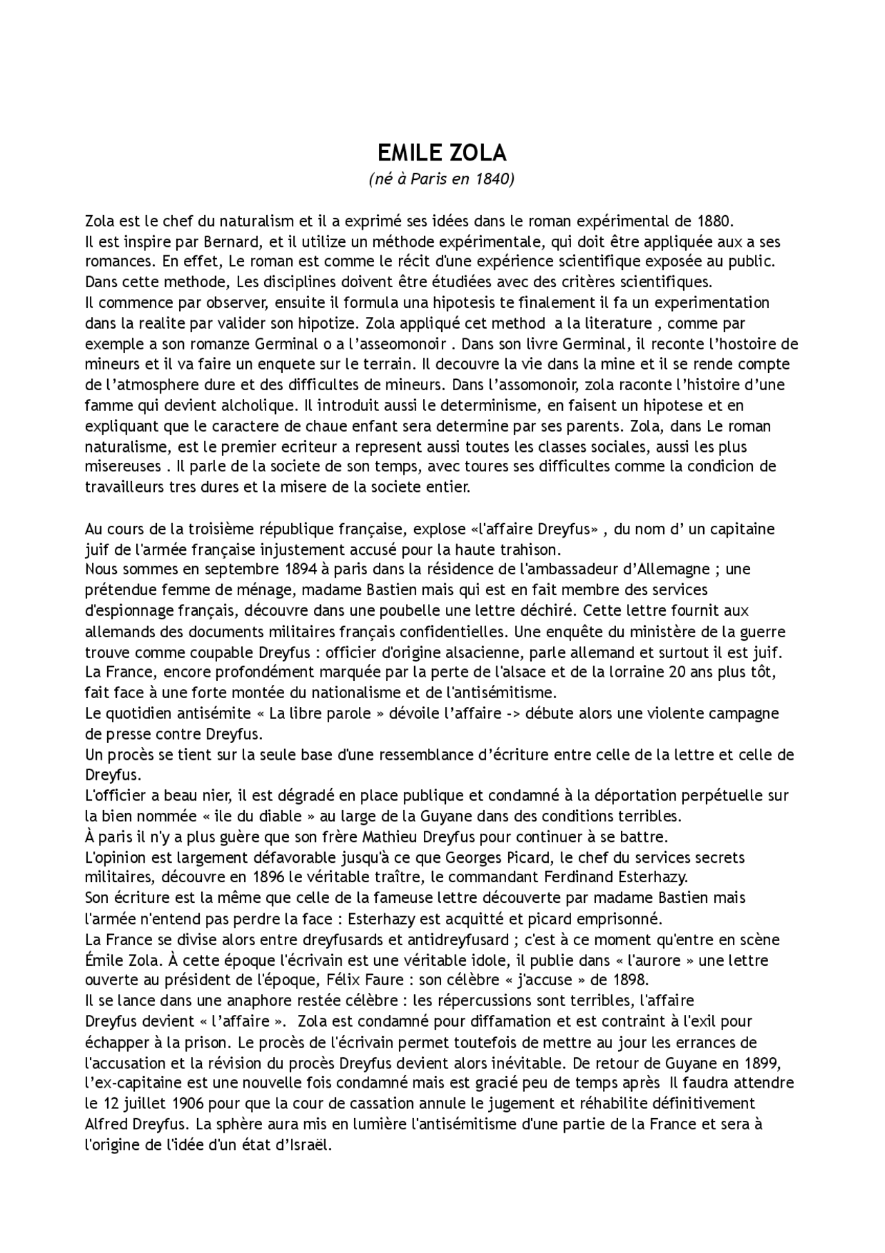Emile Zola E Affaire Dreyfus Appunti Di Francese Docsity