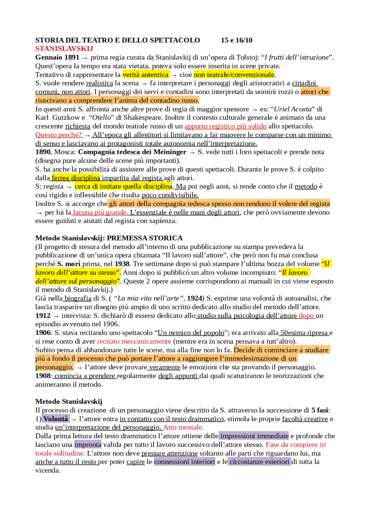 METODO STANISLAVSKIJ (Appunti delle lezioni) | Appunti di Storia del Teatro e dello Spettacolo ...