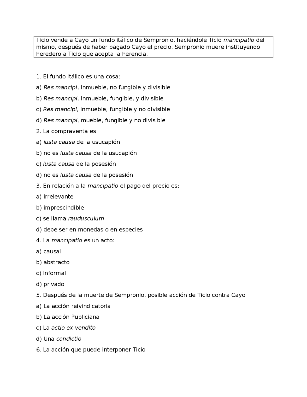 Practica De Ticio Y Cayo Ejercicios De Derecho Romano Docsity
