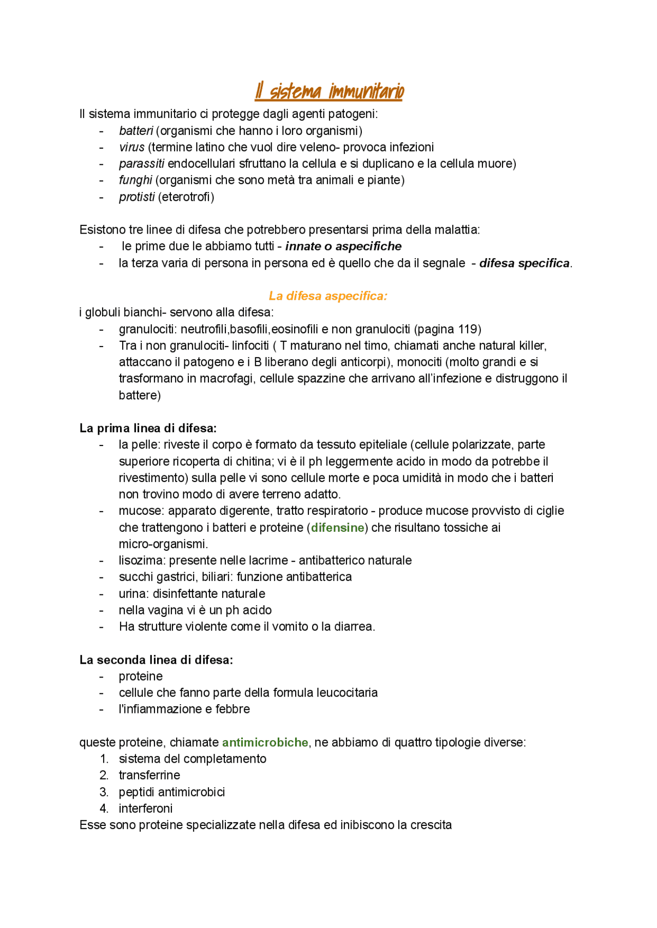 Il Sistema Immunitario Appunti Di Biologia Docsity