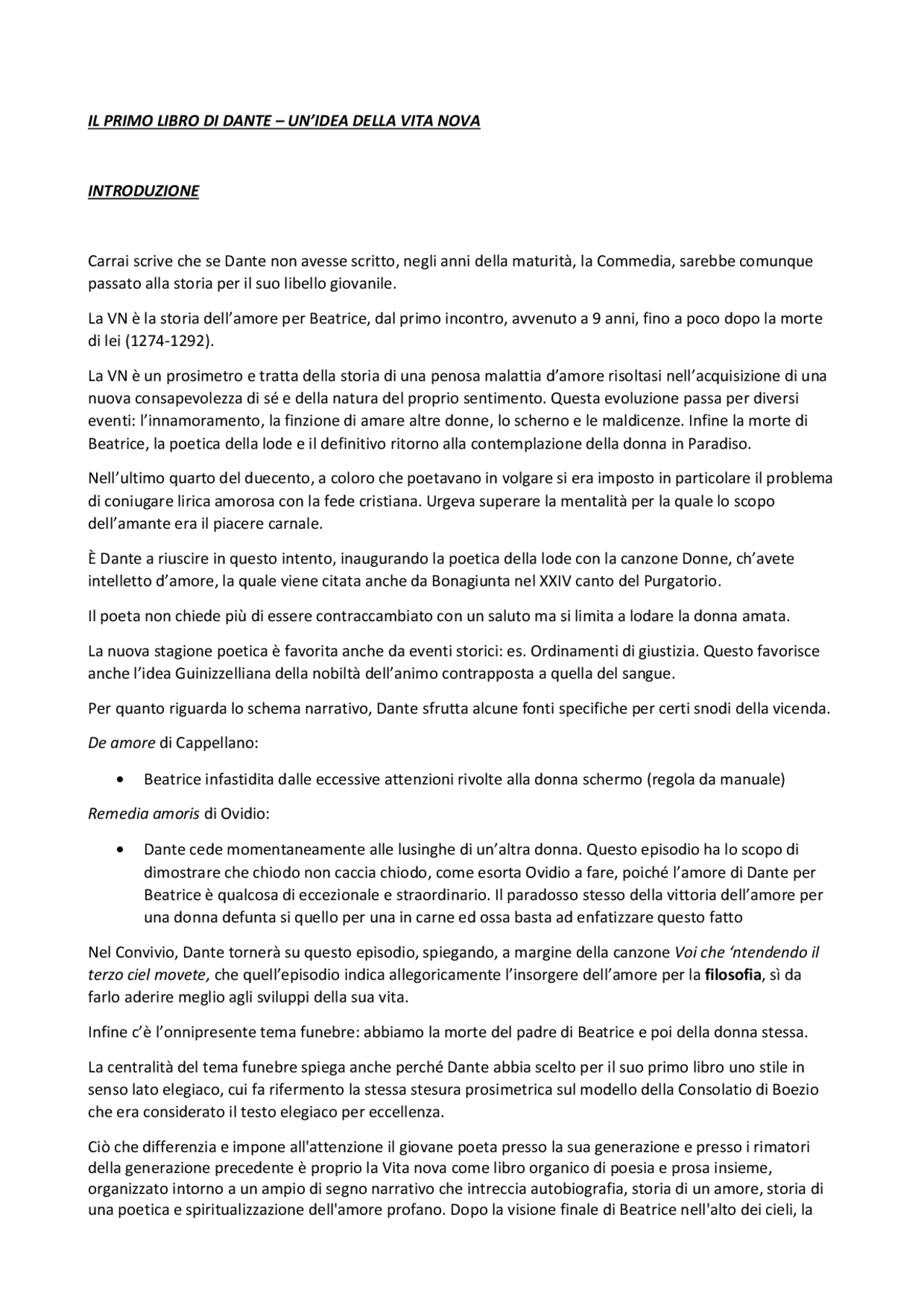 Riassunto Il primo libro di Dante. Un'idea della Vita Nova (Carrai ...