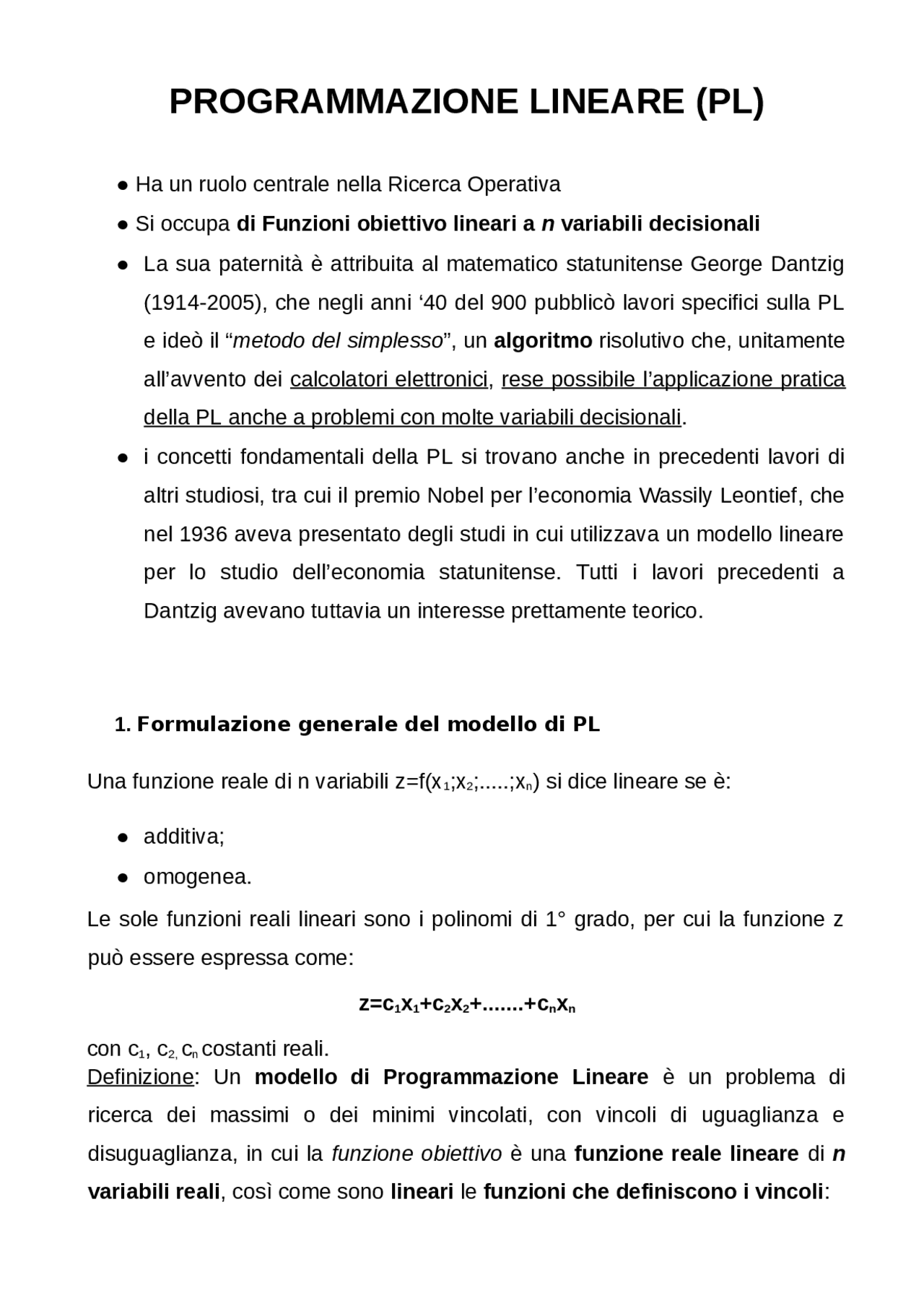 Programmazione Lineare Appunti Di Matematica Docsity