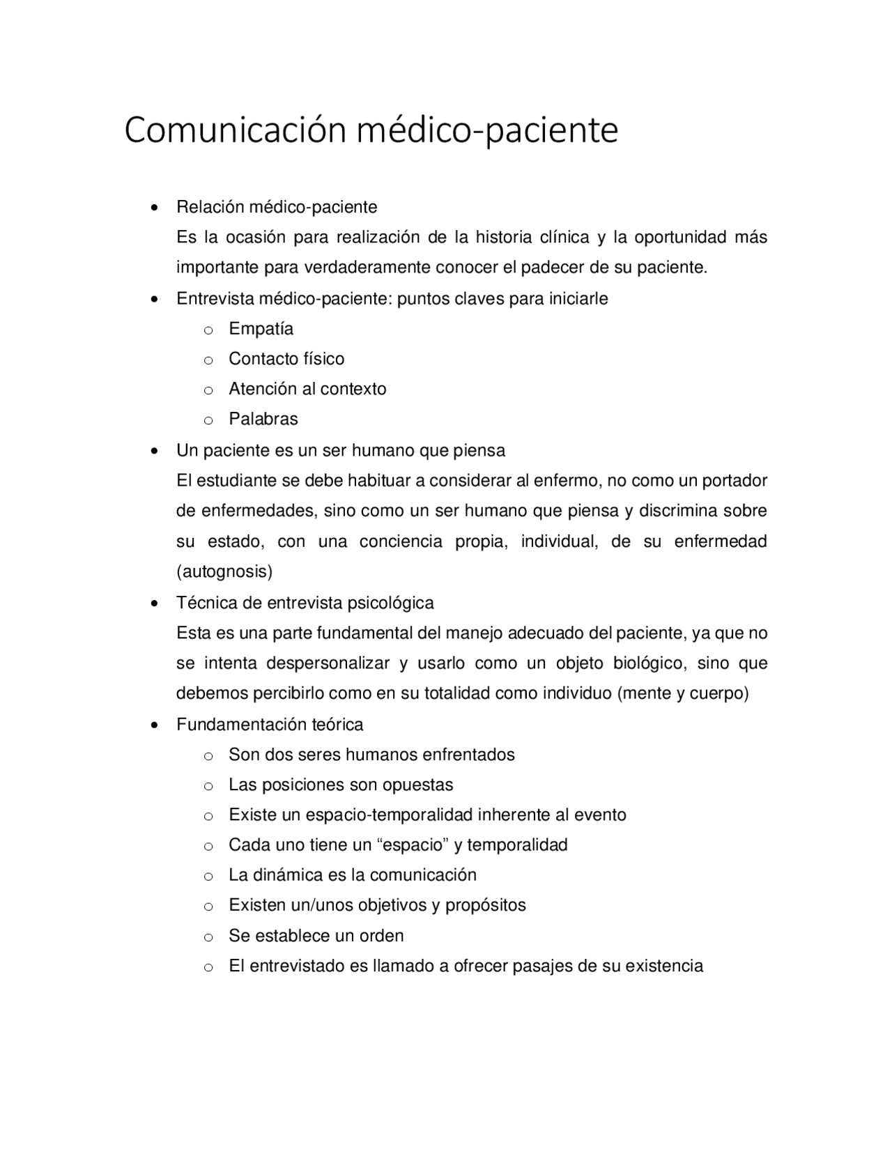 Resumen sobre la comunicación médico paciente | Resumos de ...
