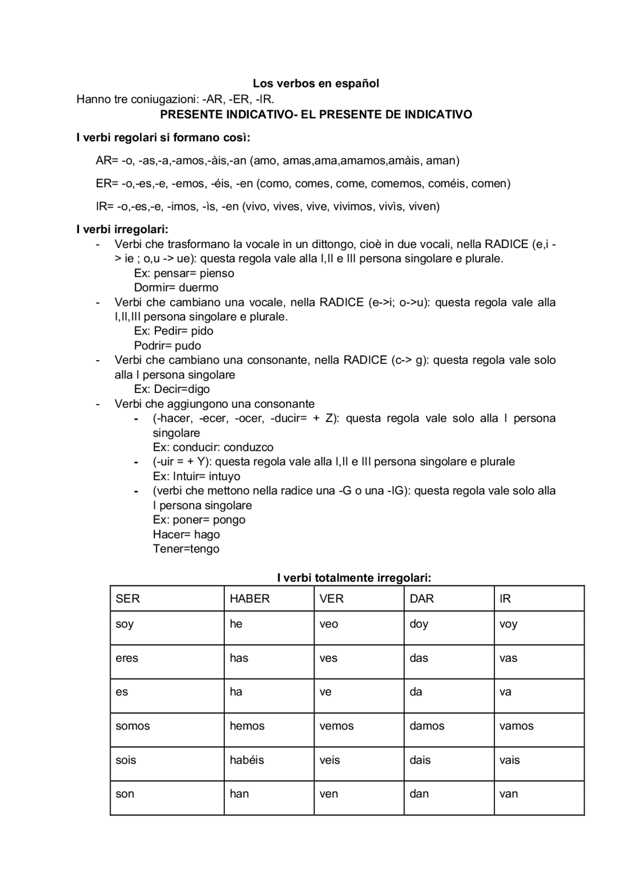 El presente de indicativo | Schemi e mappe concettuali di Lingua ...