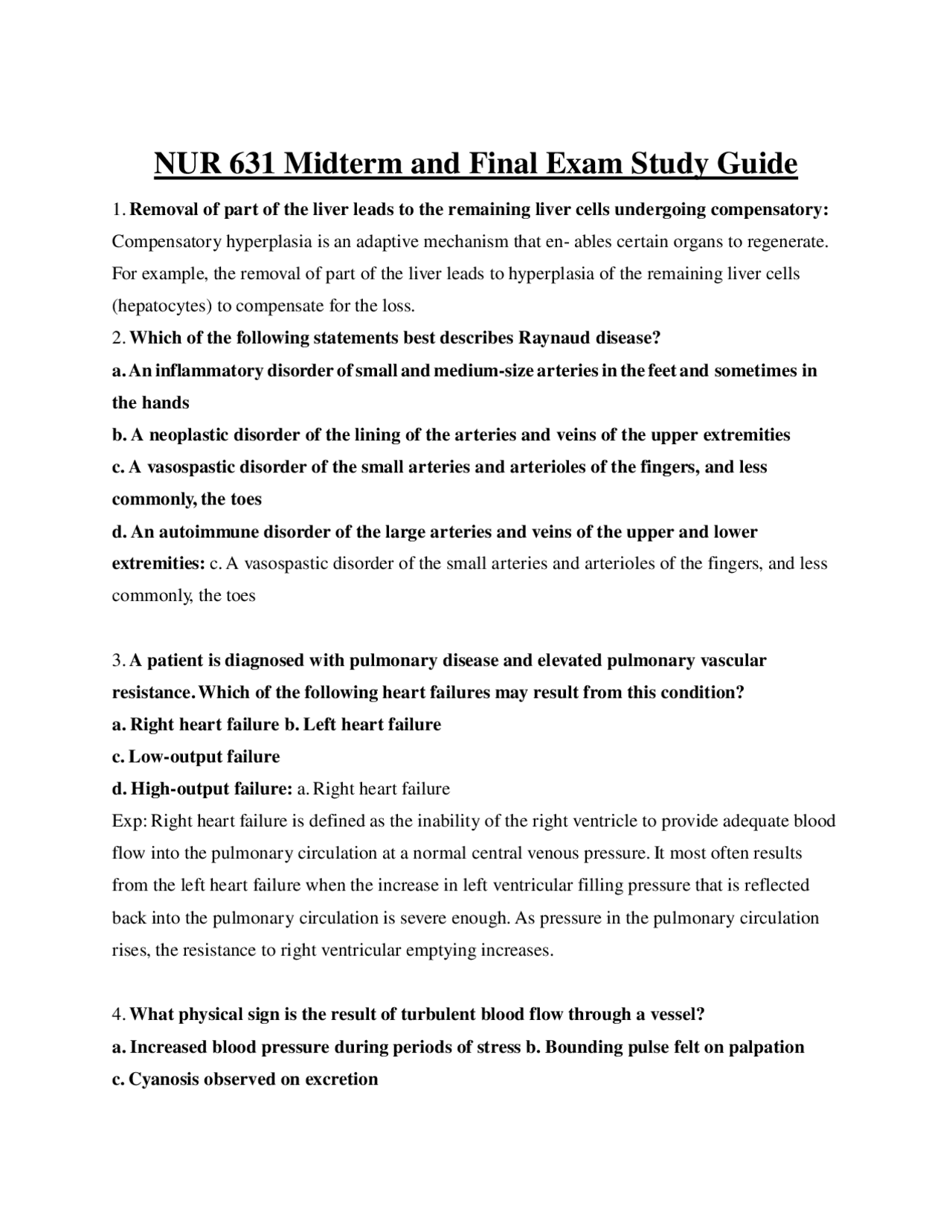 NUR 631 Midterm and Final Exam Study Guide | Exams Nursing | Docsity