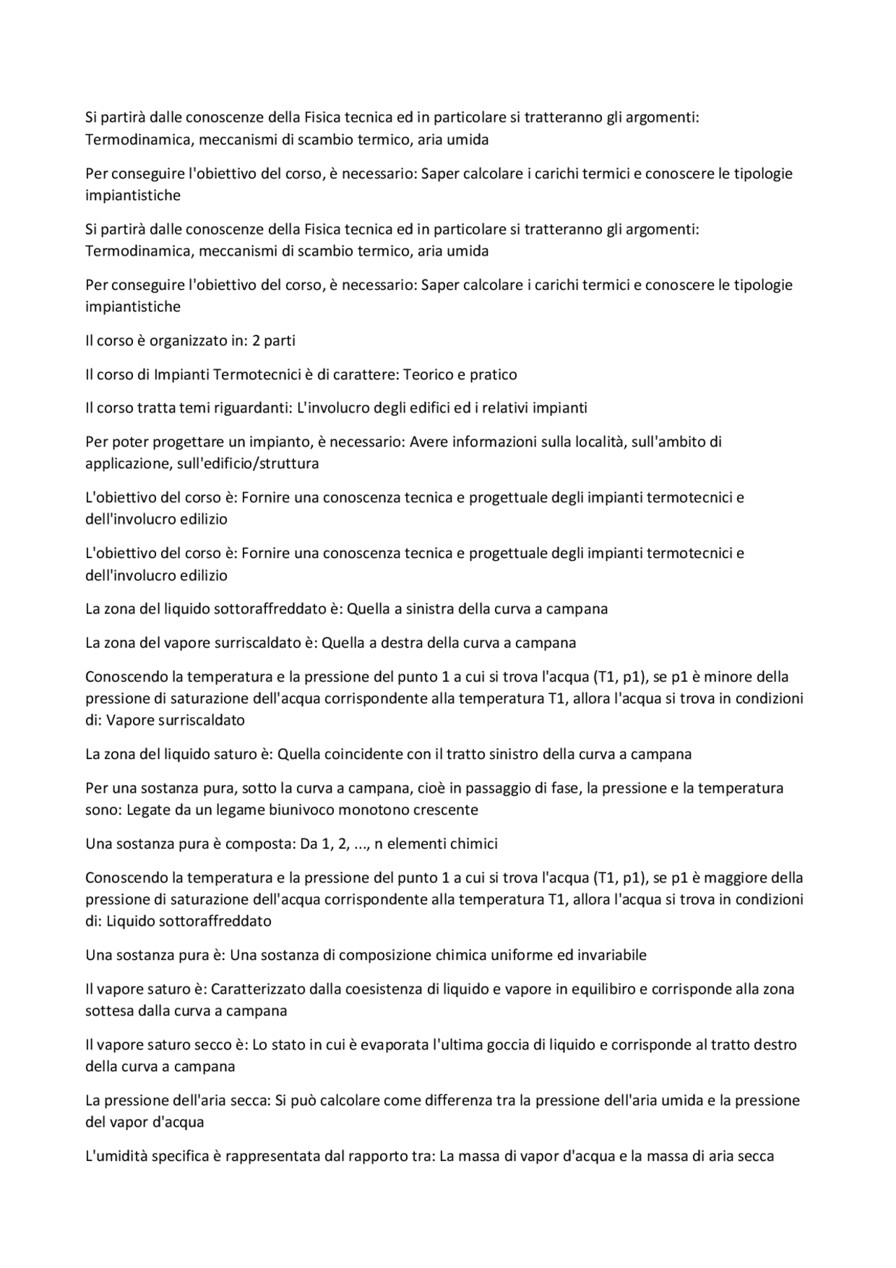 Domande Impianti Termotecnici Prove Desame Di Termocinetica Docsity