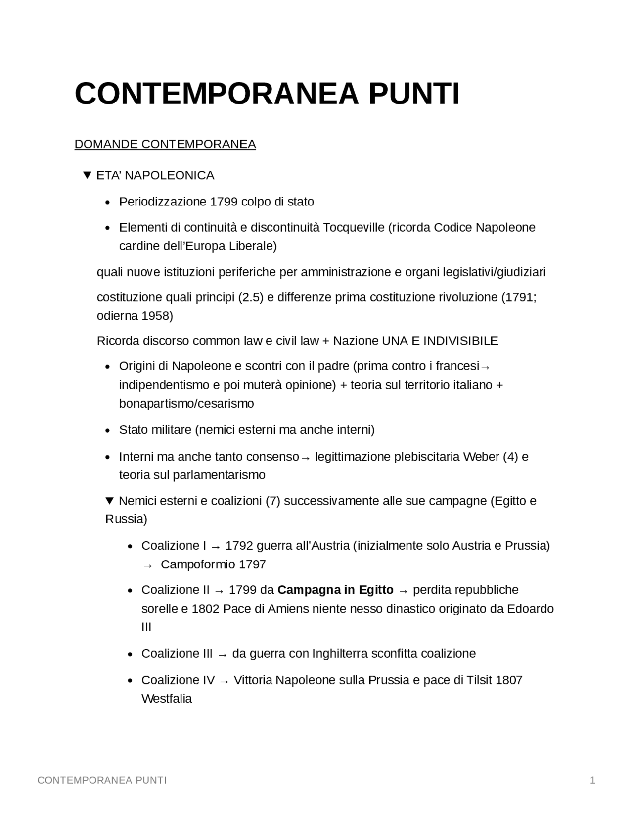 Sintesi a punti dei principali argomenti di storia contemporanea ...