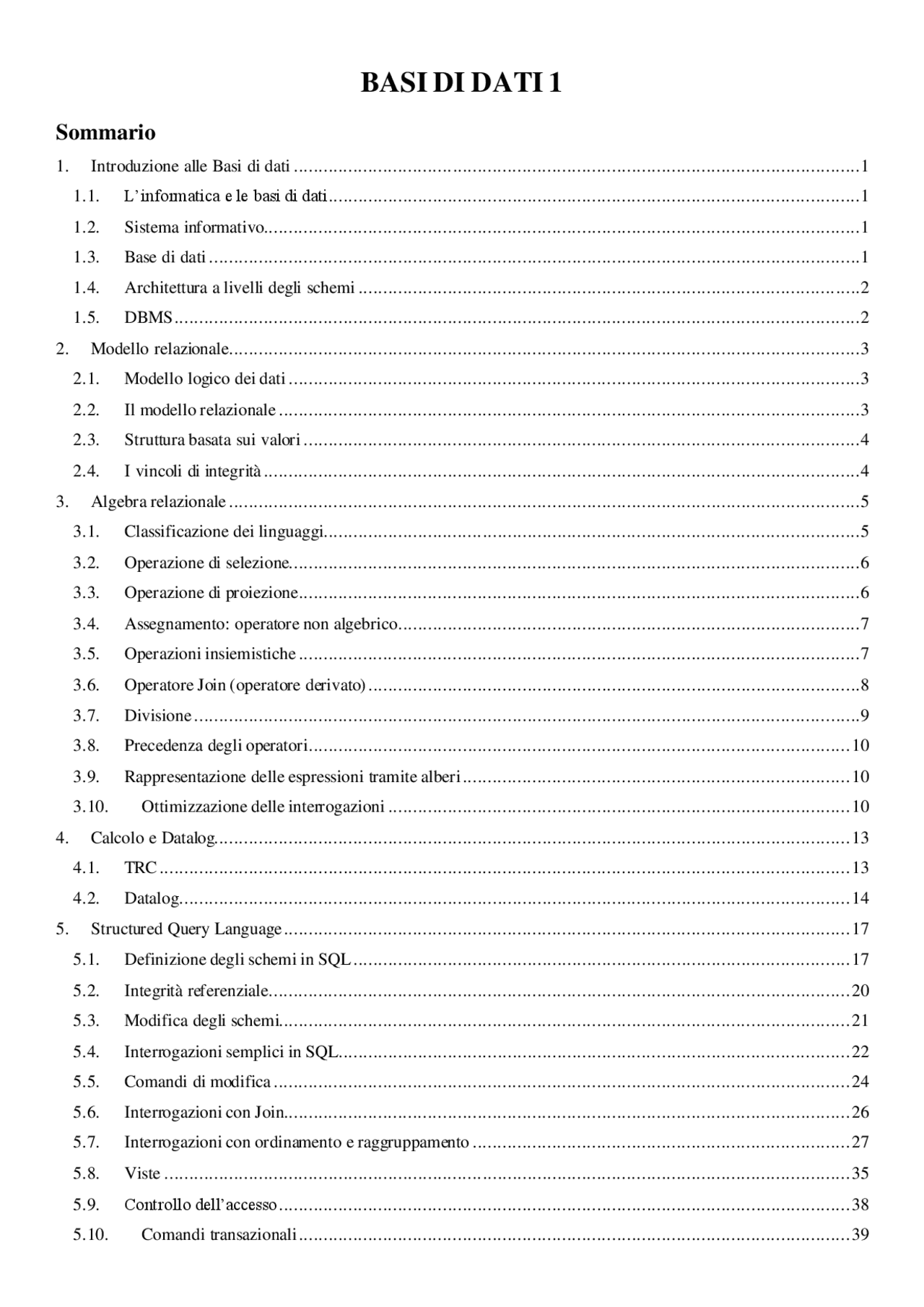 Dispense Basi di Dati | Dispense di Basi di Dati | Docsity