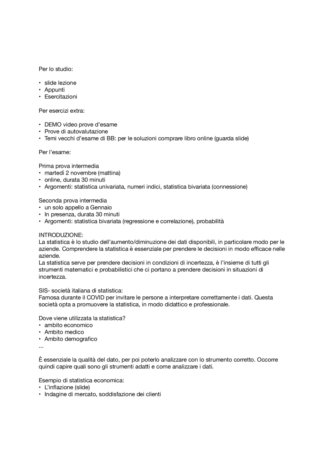 Primo Modulo Statistica Dispense Di Statistica Docsity