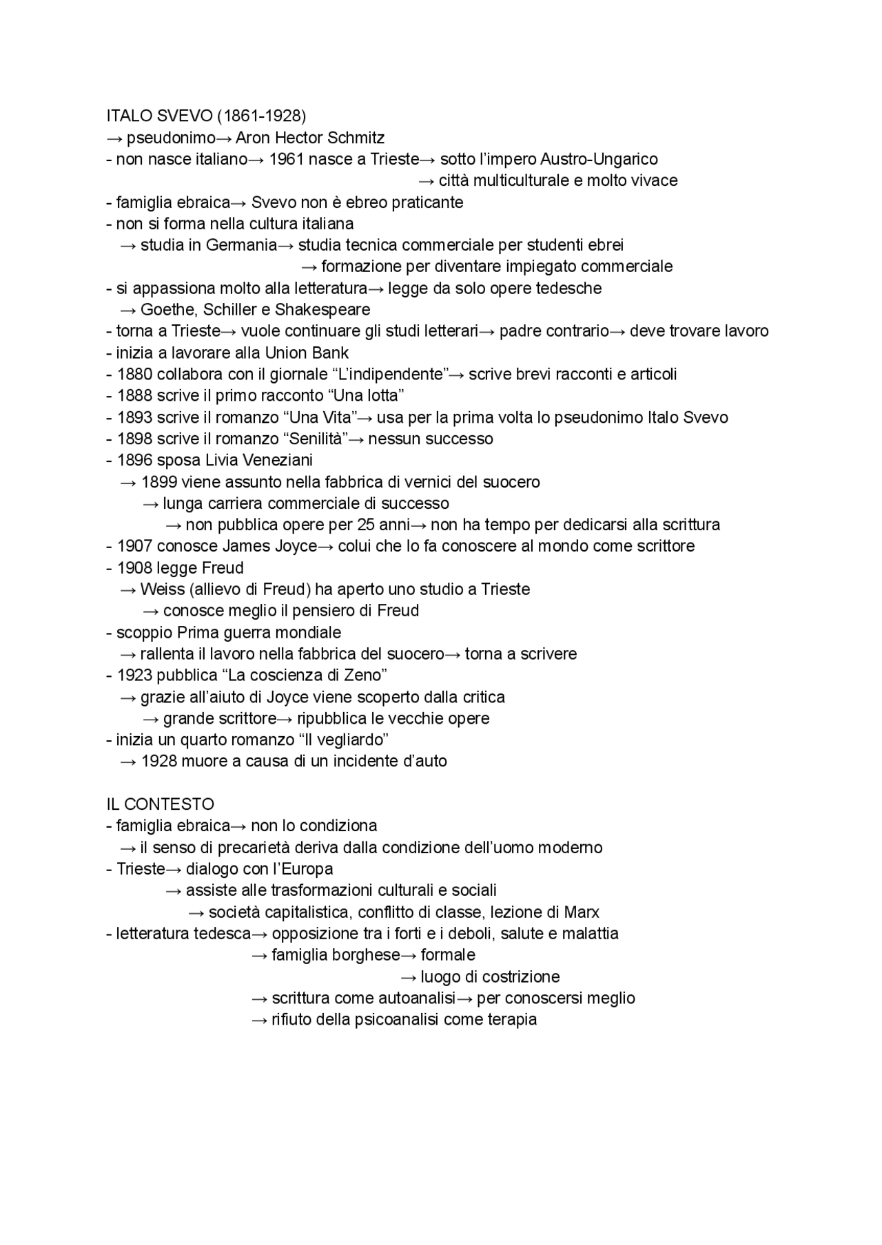Italo Svevo: vita e opere | Appunti di Italiano | Docsity