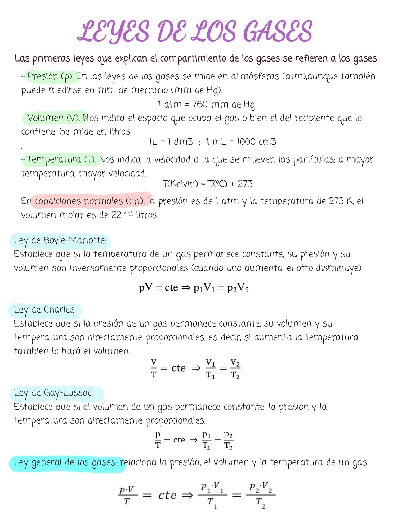 Tema 4. leyes de los gases | Resúmenes de Química | Docsity