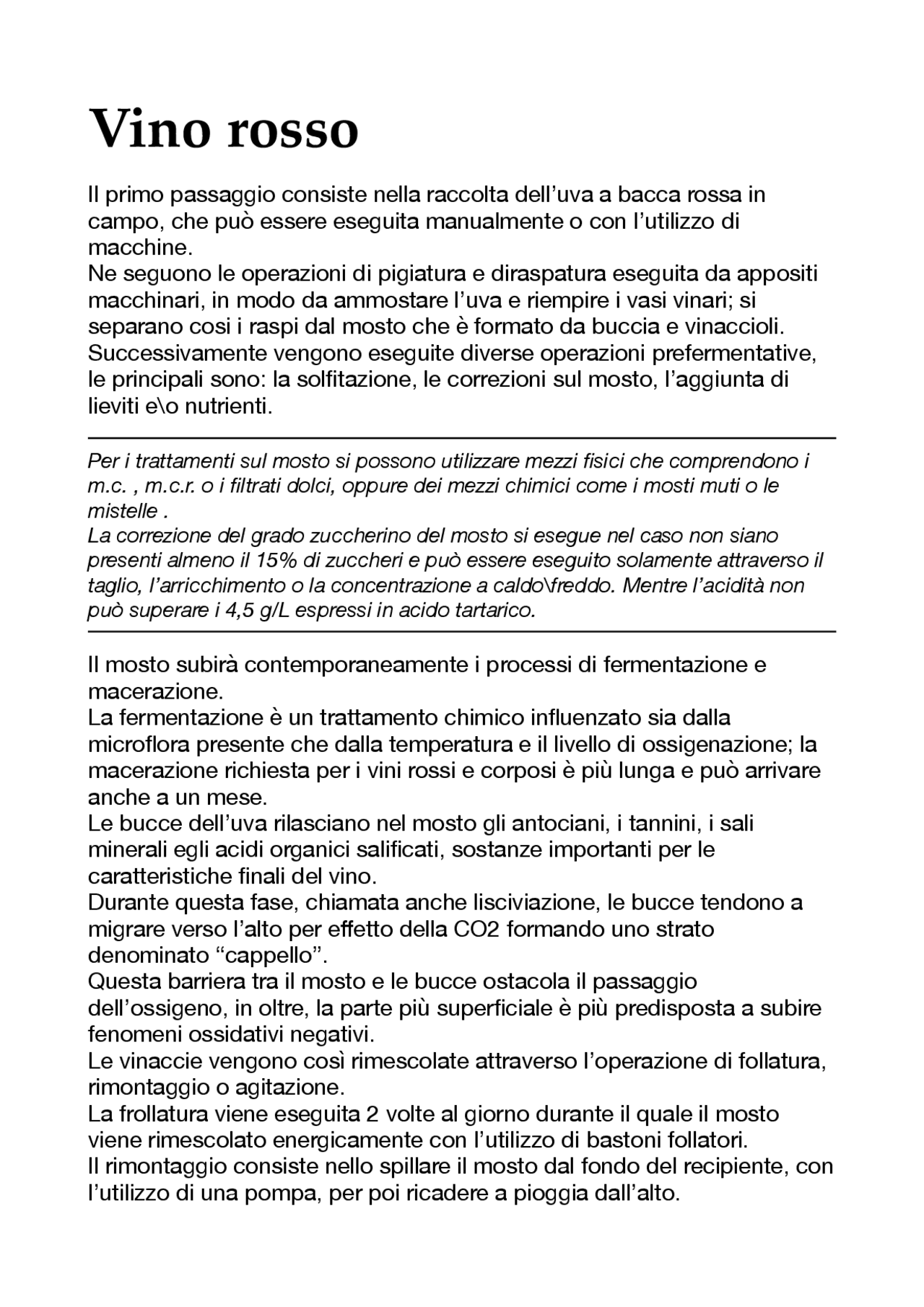 Produzione del vino rosso | Appunti di Trasformazione dei prodotti | Docsity