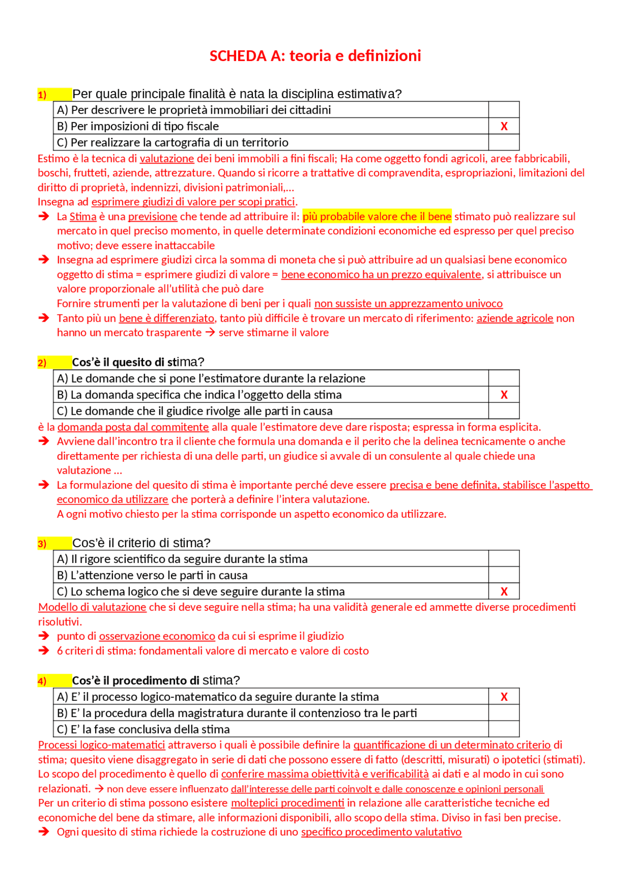 Preparazione esame estimo | Prove d'esame di Estimo | Docsity