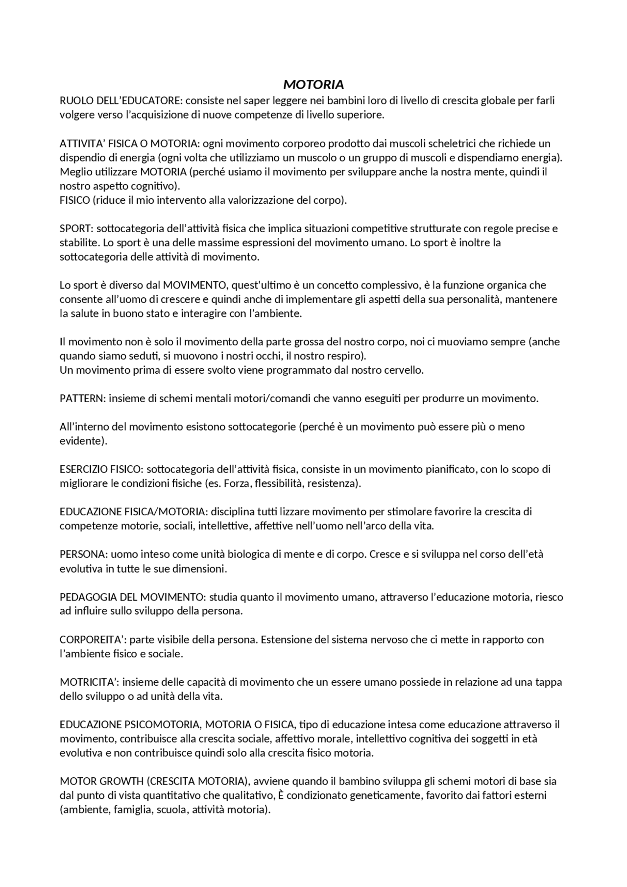 Riassunto Secondo Semestre Appunti Di Scienze Motorie Docsity