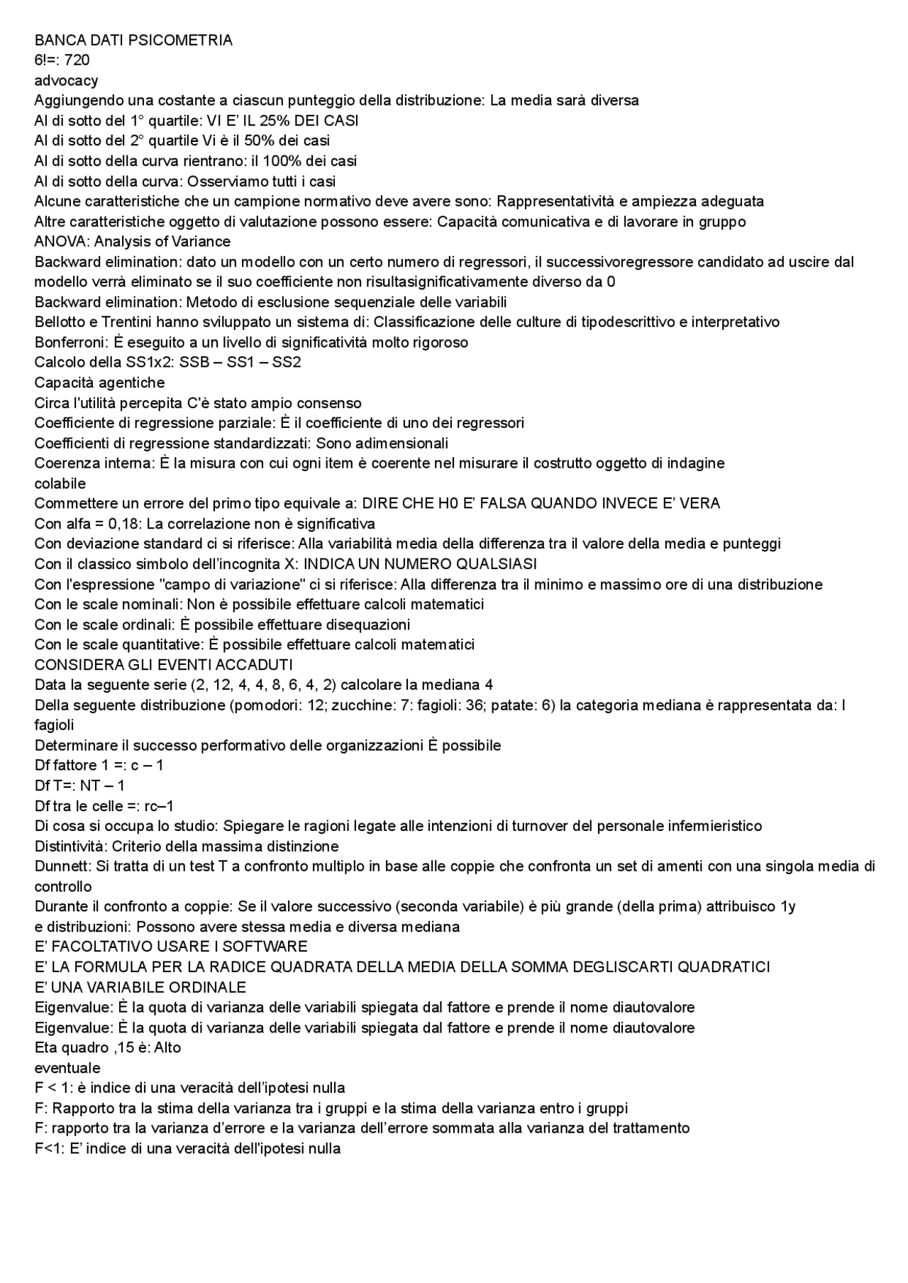 Psicometria L24 Mercatorum Prove Desame Di Psicometria Docsity