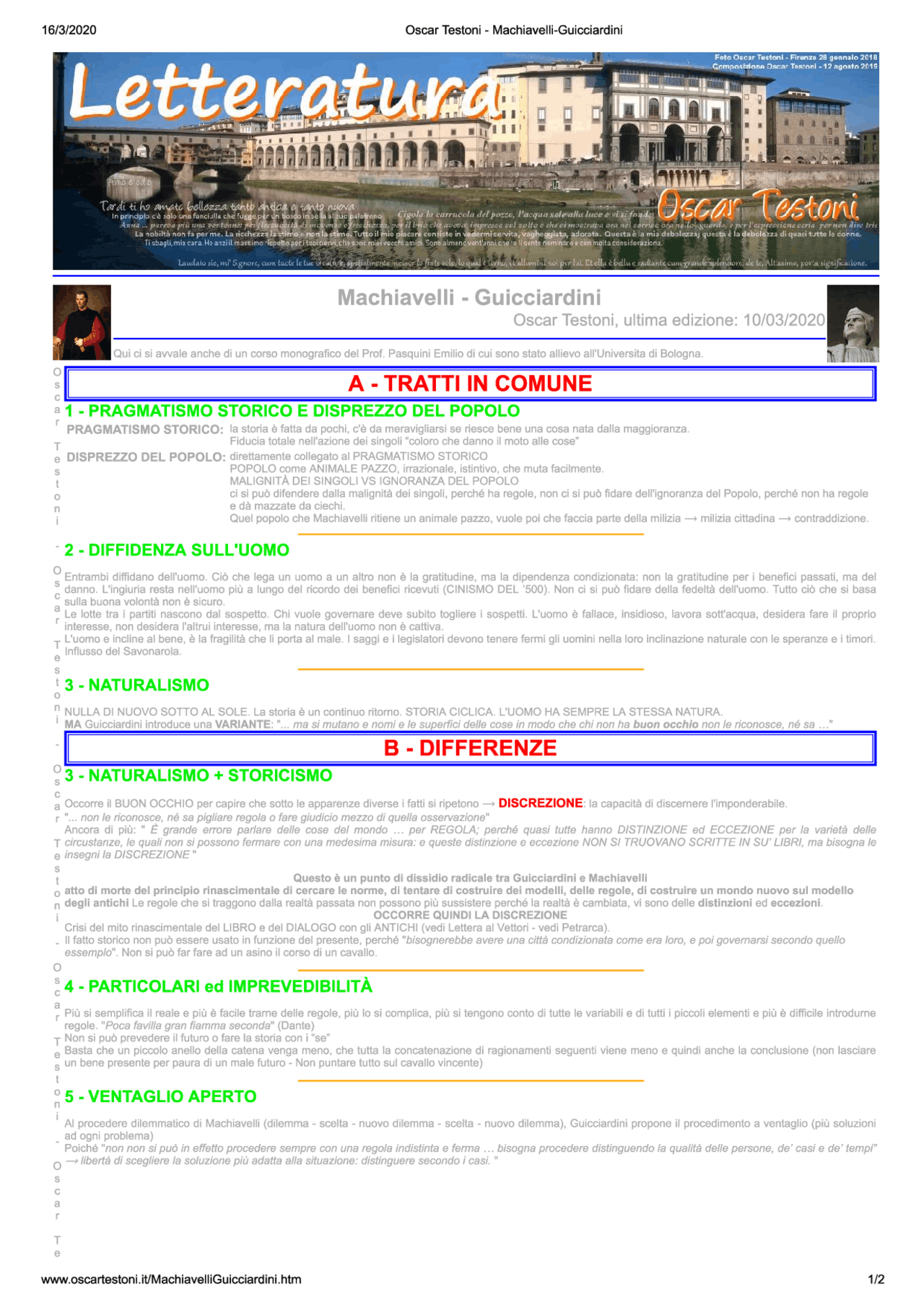 Confronto Guicciardini Machiavelli Schemi E Mappe Concettuali Di