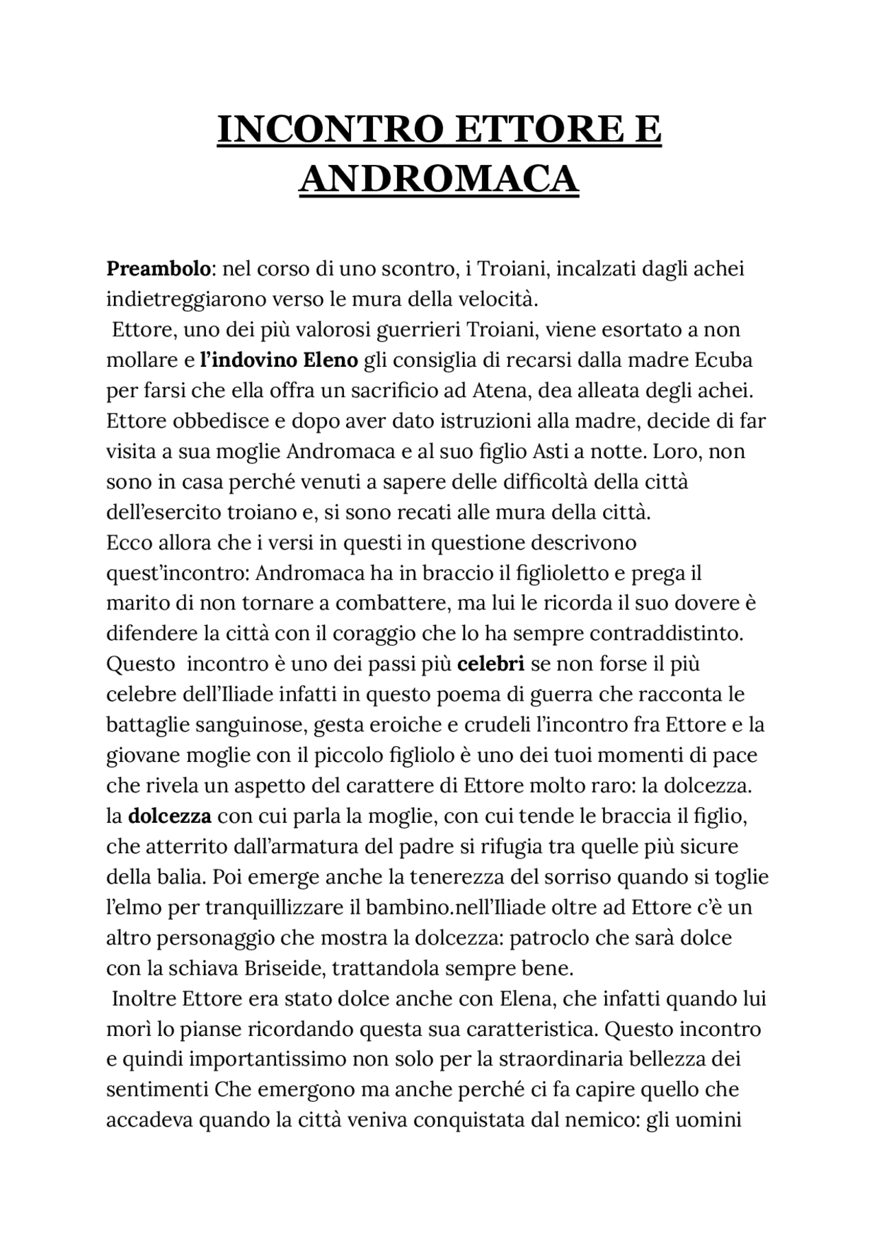 Incontro Ettore E Andromaca Iliade Appunti Appunti Di Italiano Docsity