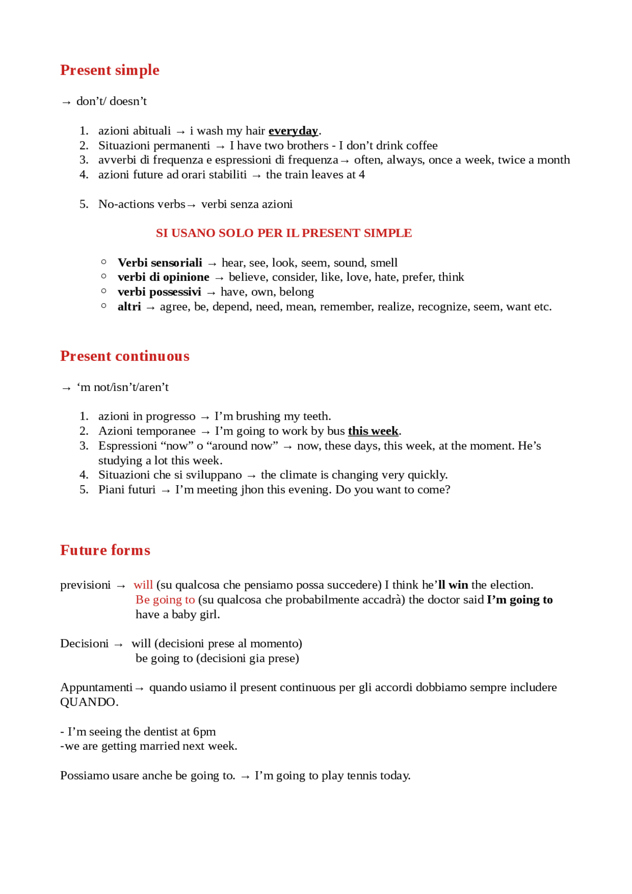 Spiegazione verbi inglesi, dal present simple al third conditional | Dispense di Lingua Inglese ...