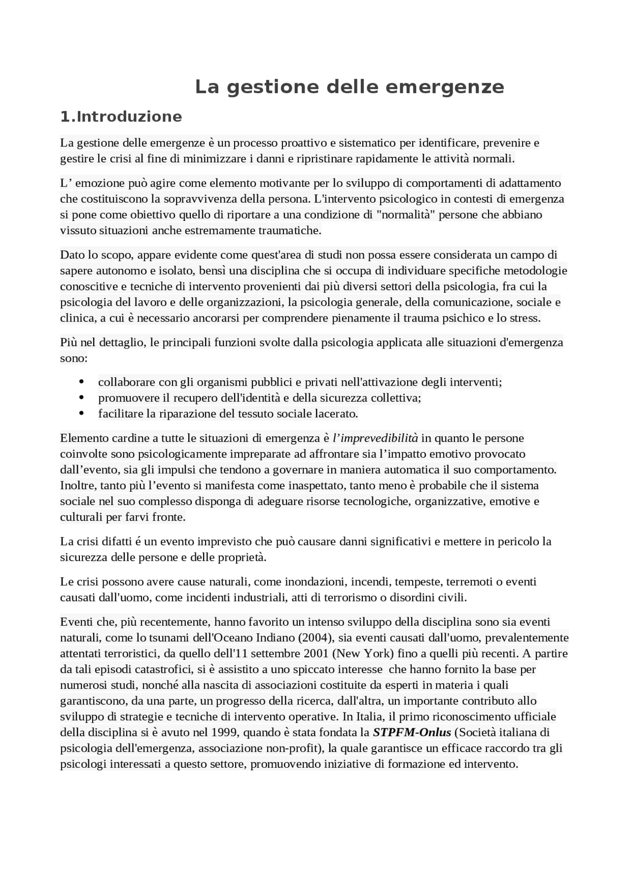 Gestione delle emergenze | Appunti di Psicologia Delle Organizzazioni ...